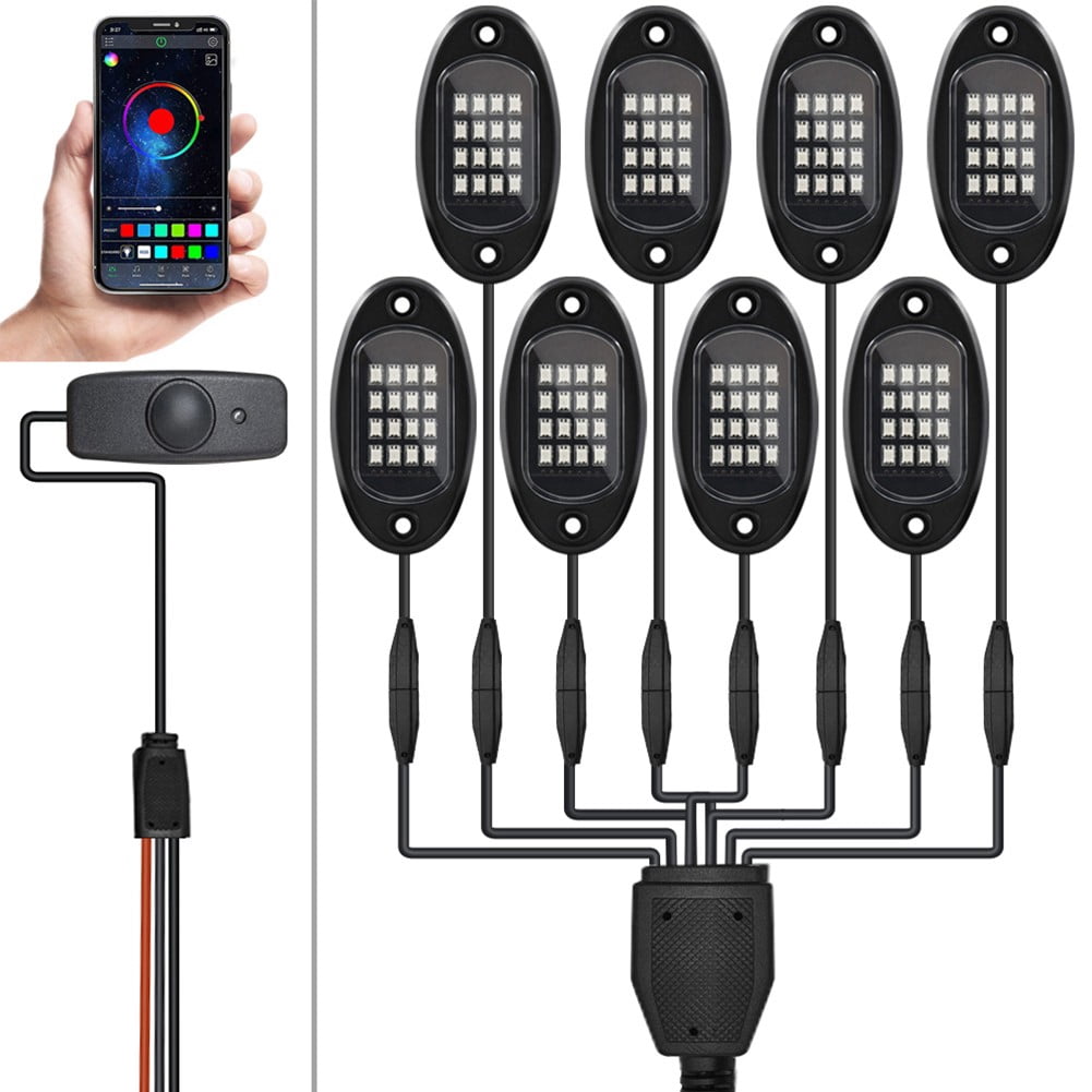 RGB LED Rock Lights Multicolor Neon Underglow Lighting Kit with APP ...