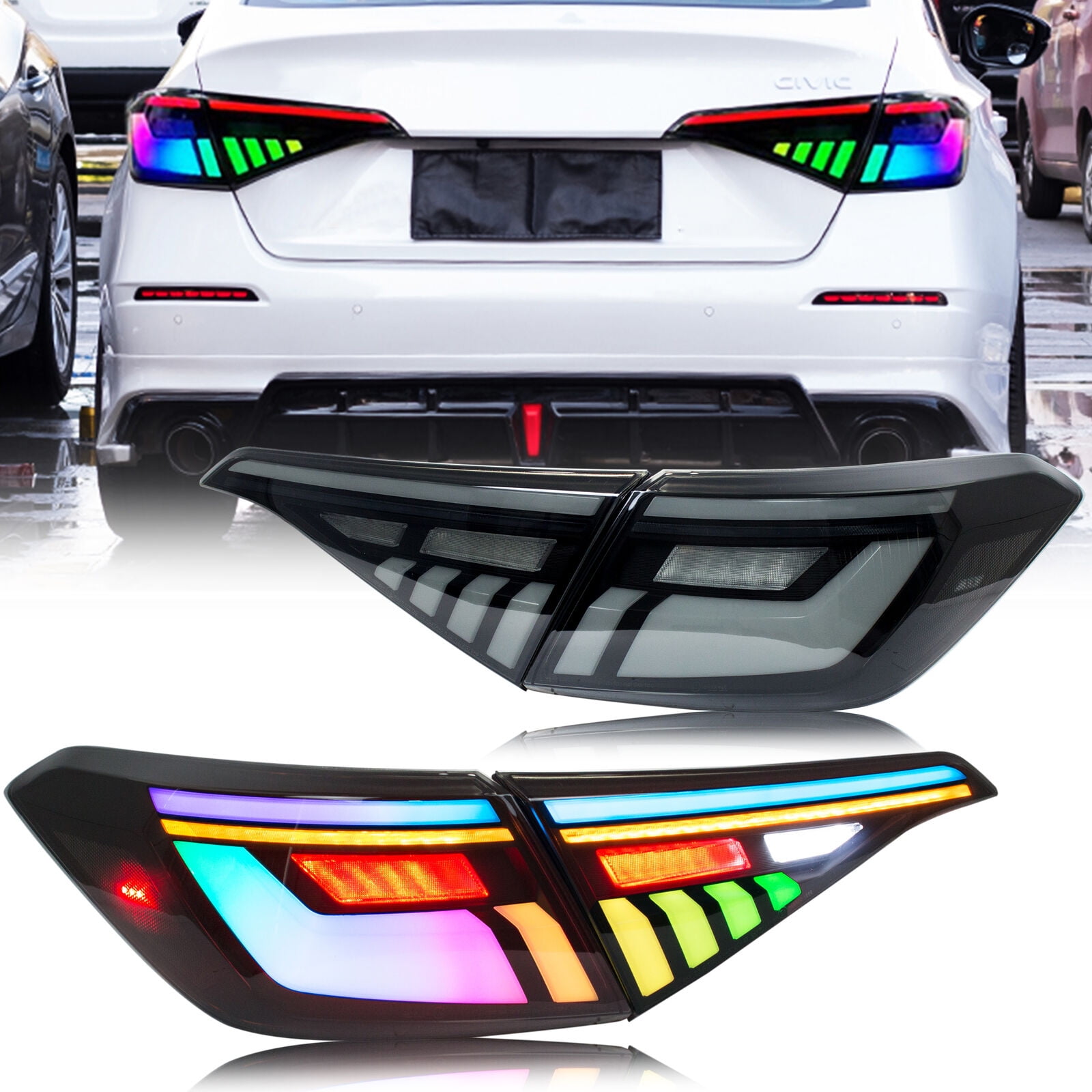 RGB LED Sequential Tail Lights for Honda Civic 2022 2023 2024 Sedan ...