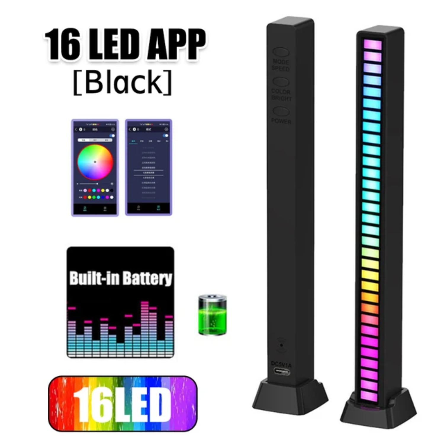 RGB LED Strip Light Sound Control Light Wireless With APP Control Voice-Activated Pickup Music ...
