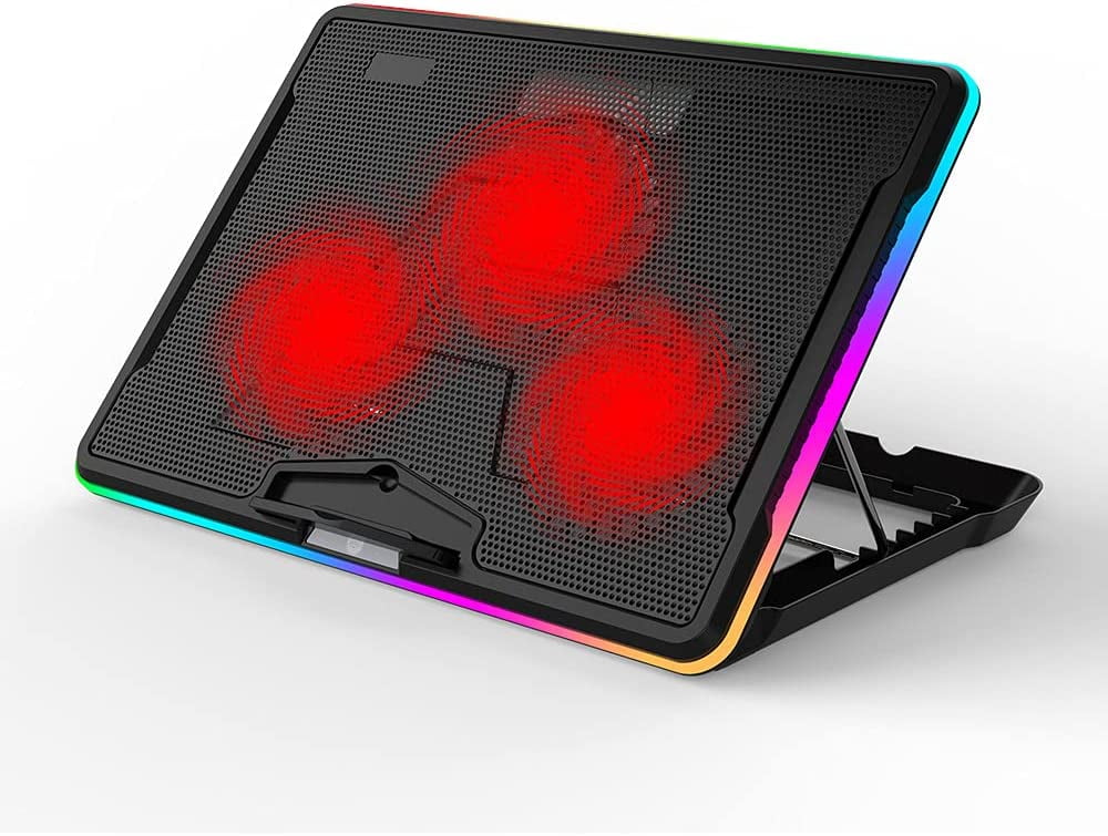 RGB Laptop Cooling Pad with 3 Quiet Red LED Fans and Touch Switch for 12~17 Inch Laptop, 6 ...