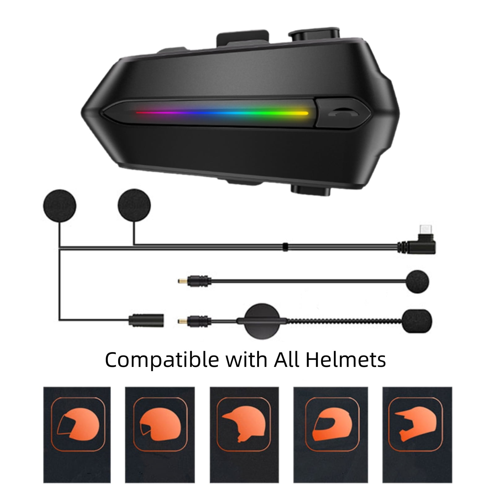 RGB Light Motorcycle Helmet Speaker,High Battery Life Helmet Bluetooth ...