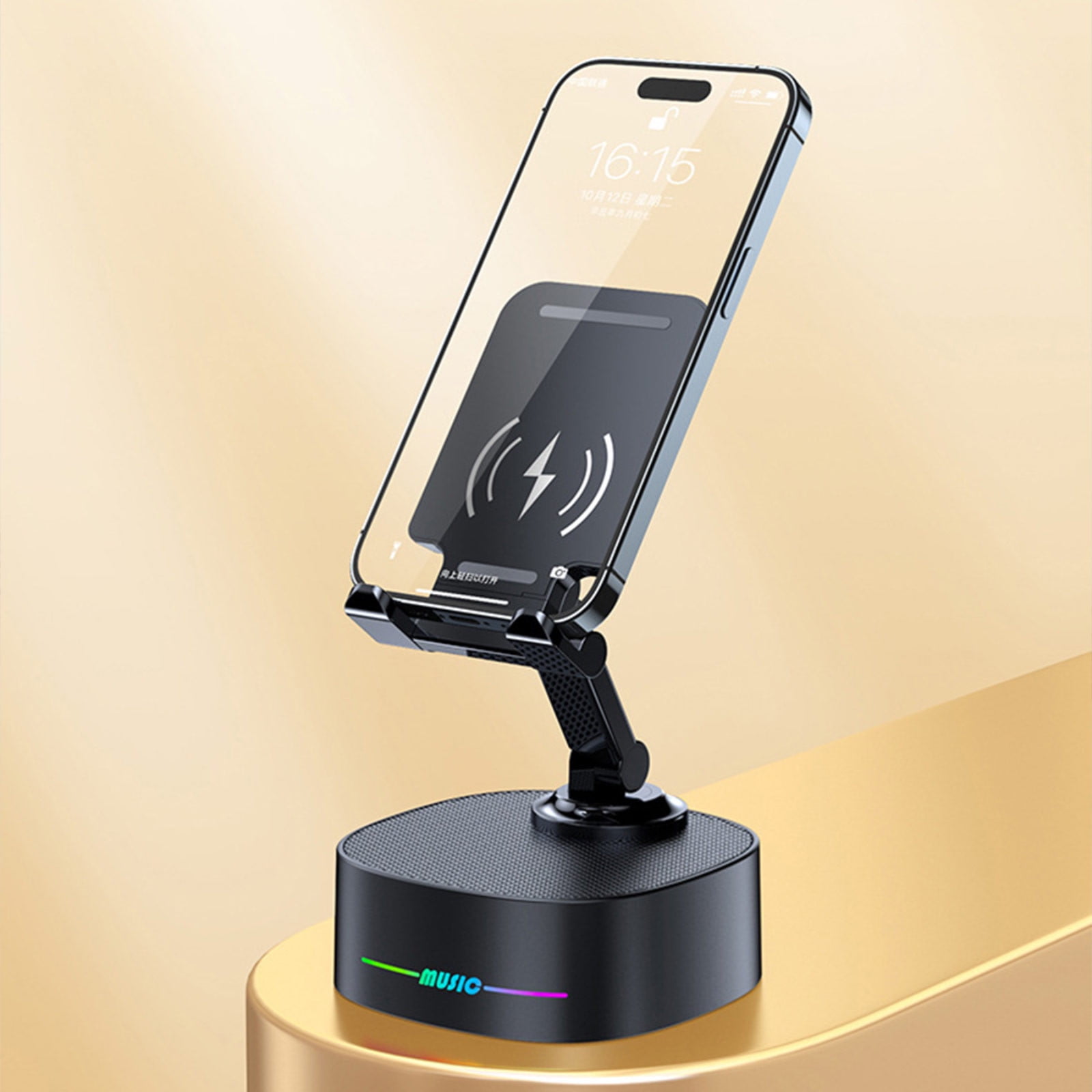 RGB Light Wireless Charger Mobile Phone Tablet Stand Rotary Bluetooth ...