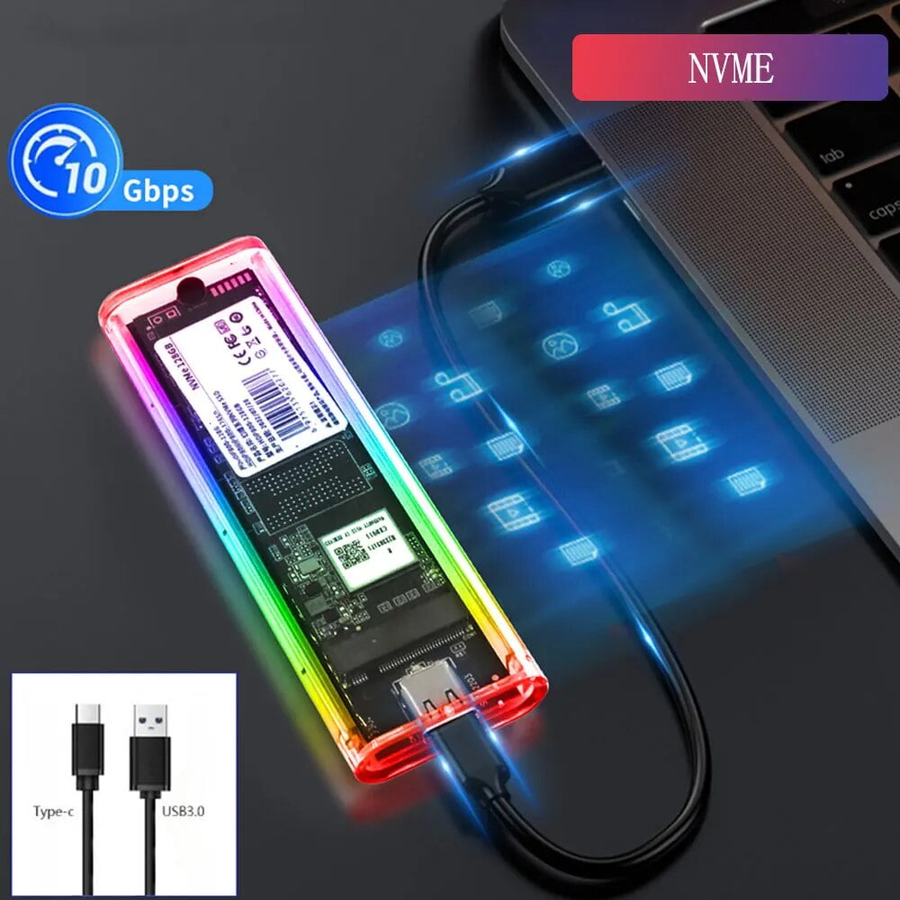 RGB M2 SSD Case M.2 NVME SSD Enclosure M.2 to USB C Transparent Hard ...