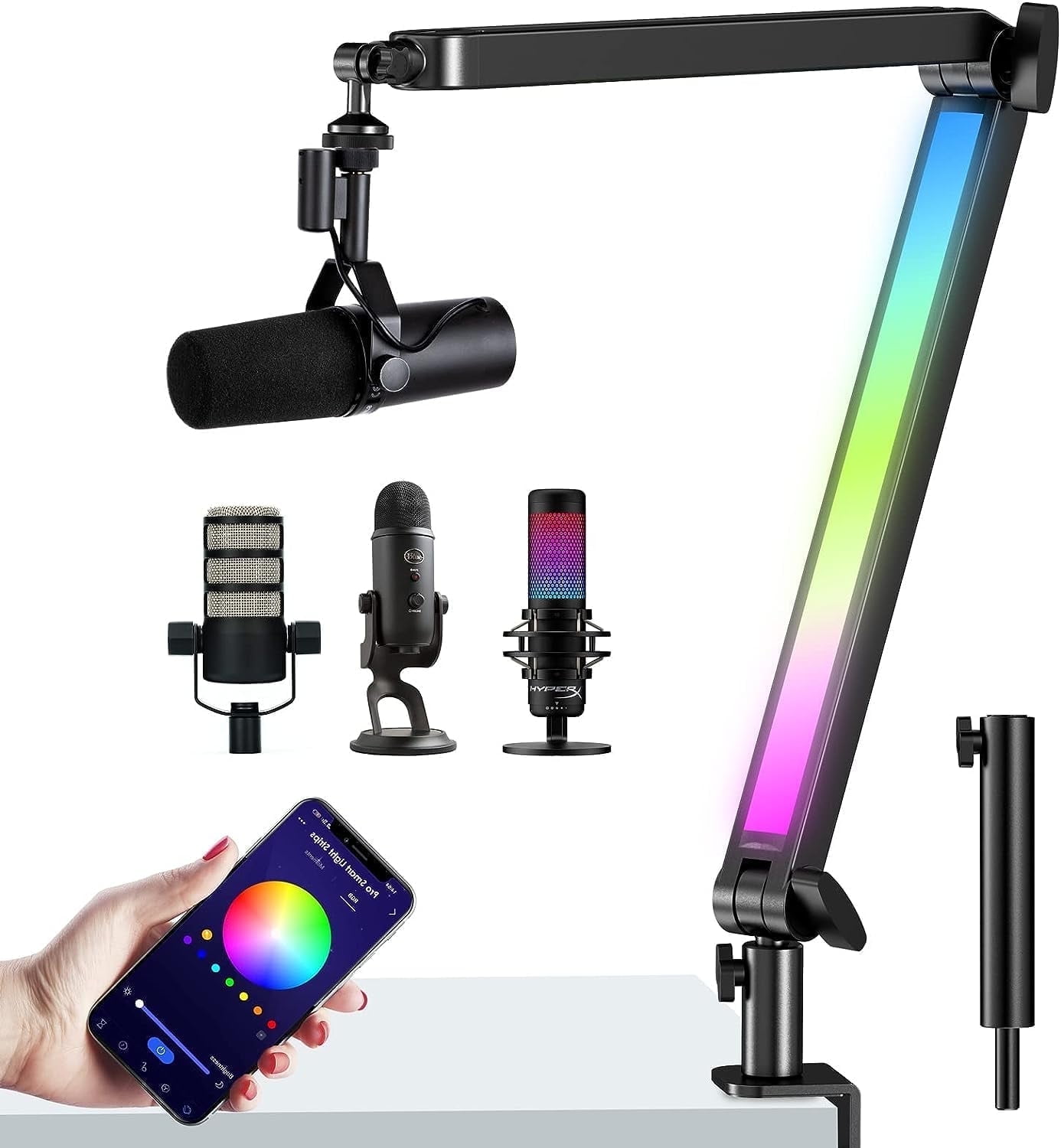 RGB Mic Boom Arm Compatible for Fifine, HyperX QuadCast 1/2 / QuadCast ...