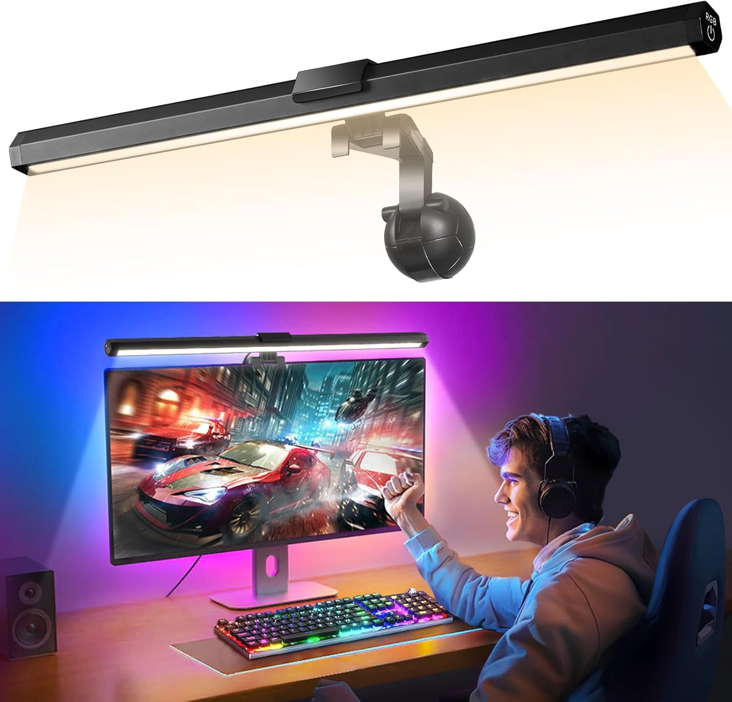 RGB Monitor Light Bar, Ra95 Monitor Light Bar with 72 LEDs Dual Light ...