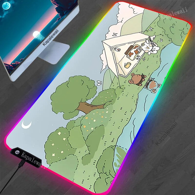 RGB Mousepad Green Plant Mouse Mats LED Large Gamer Mousepads Keyboard ...