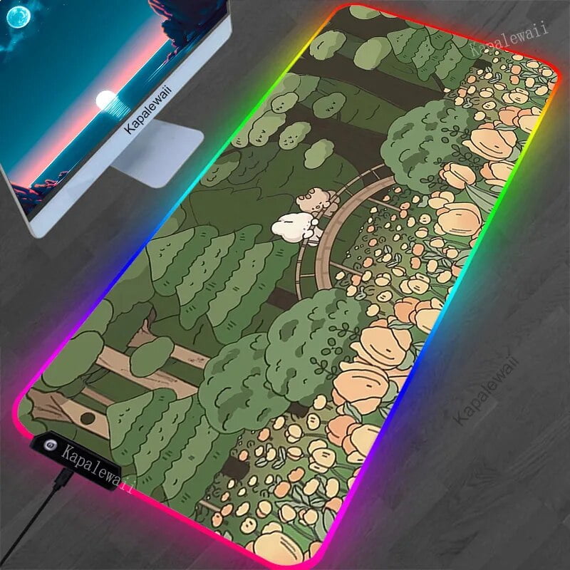 RGB Mousepad Green Plant Mouse Mats LED Large Gamer Mousepads Keyboard ...