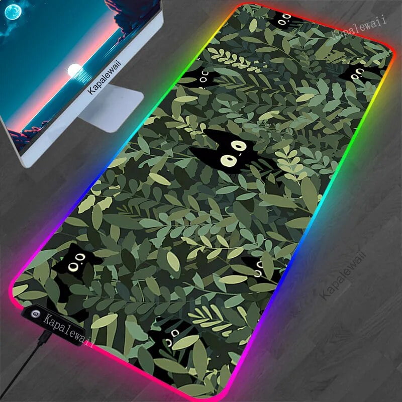 RGB Mousepad Green Plant Mouse Mats LED Large Gamer Mousepads Keyboard ...