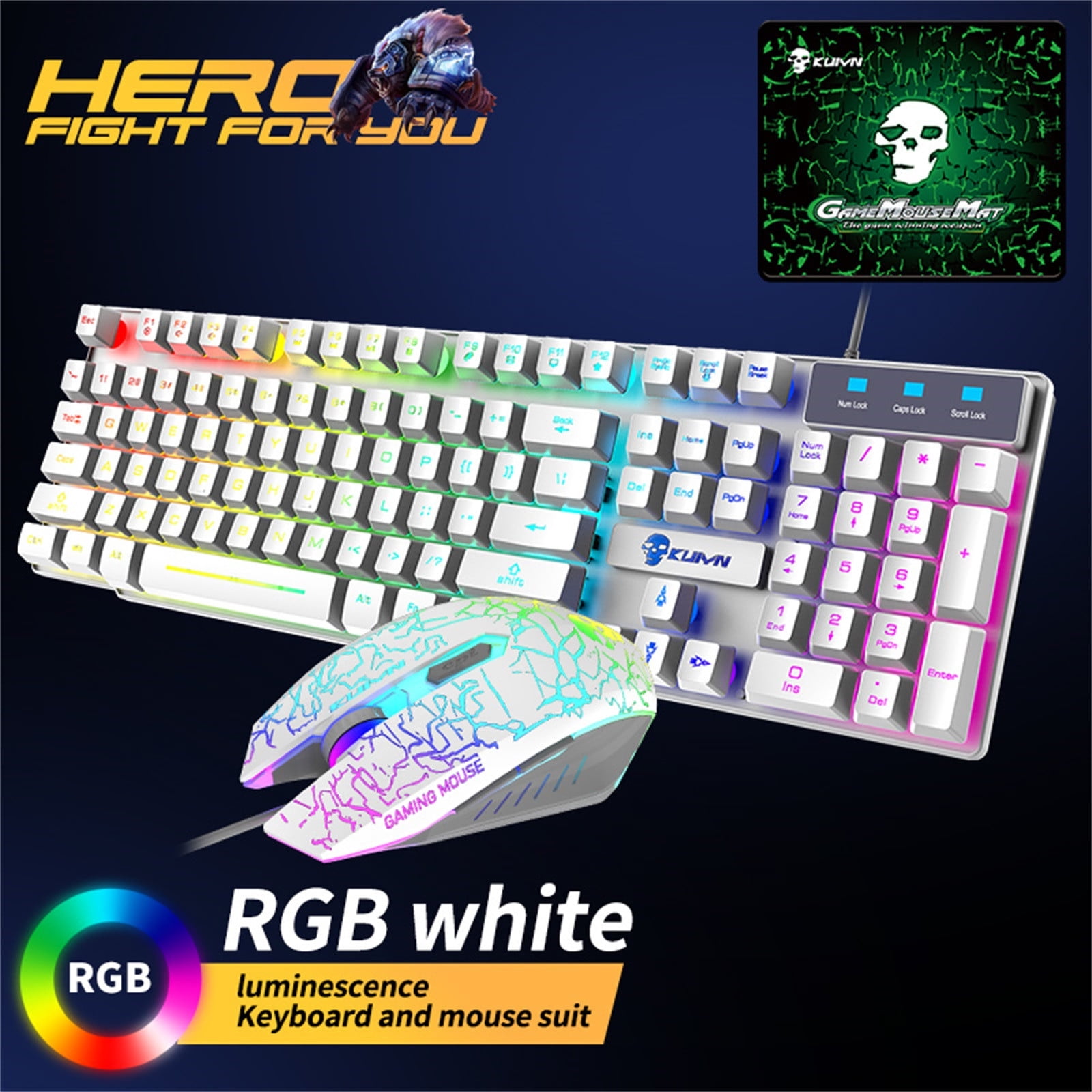 RGB Multi Backlight USB Wired Gaming Keyboard Mouse Pad Set Mechanical ...