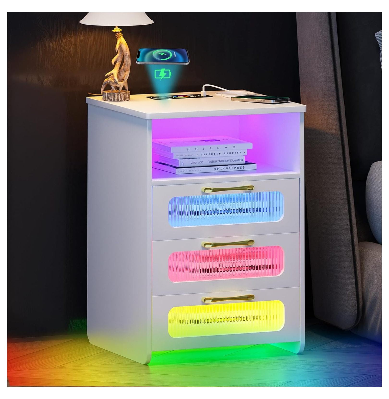 RGB Nightstand with Wireless Charging Station, 7 Dynamic & 7 Static ...