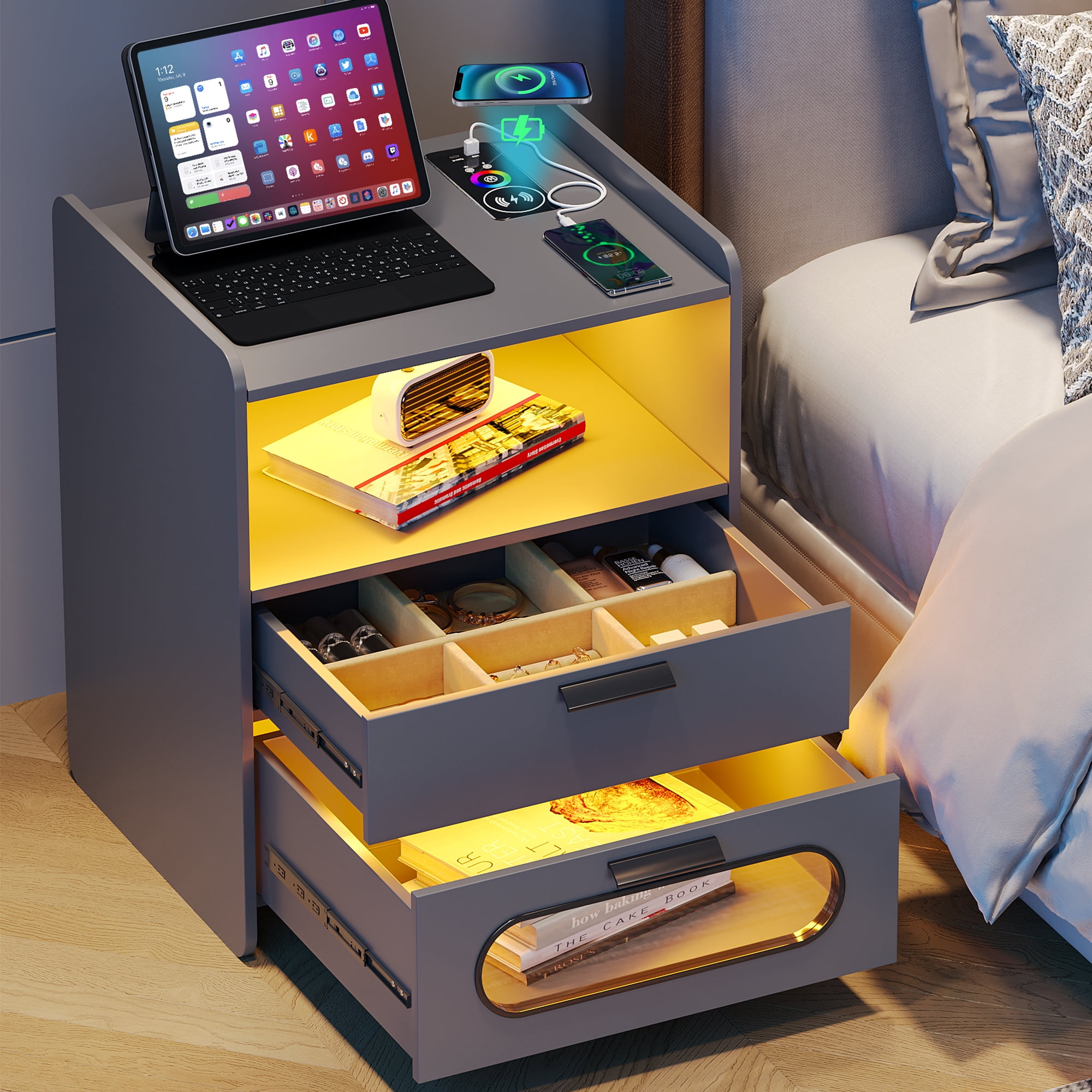 RGB Nightstand with Wireless Charging Station, 7 Dynamic & 7 Static ...
