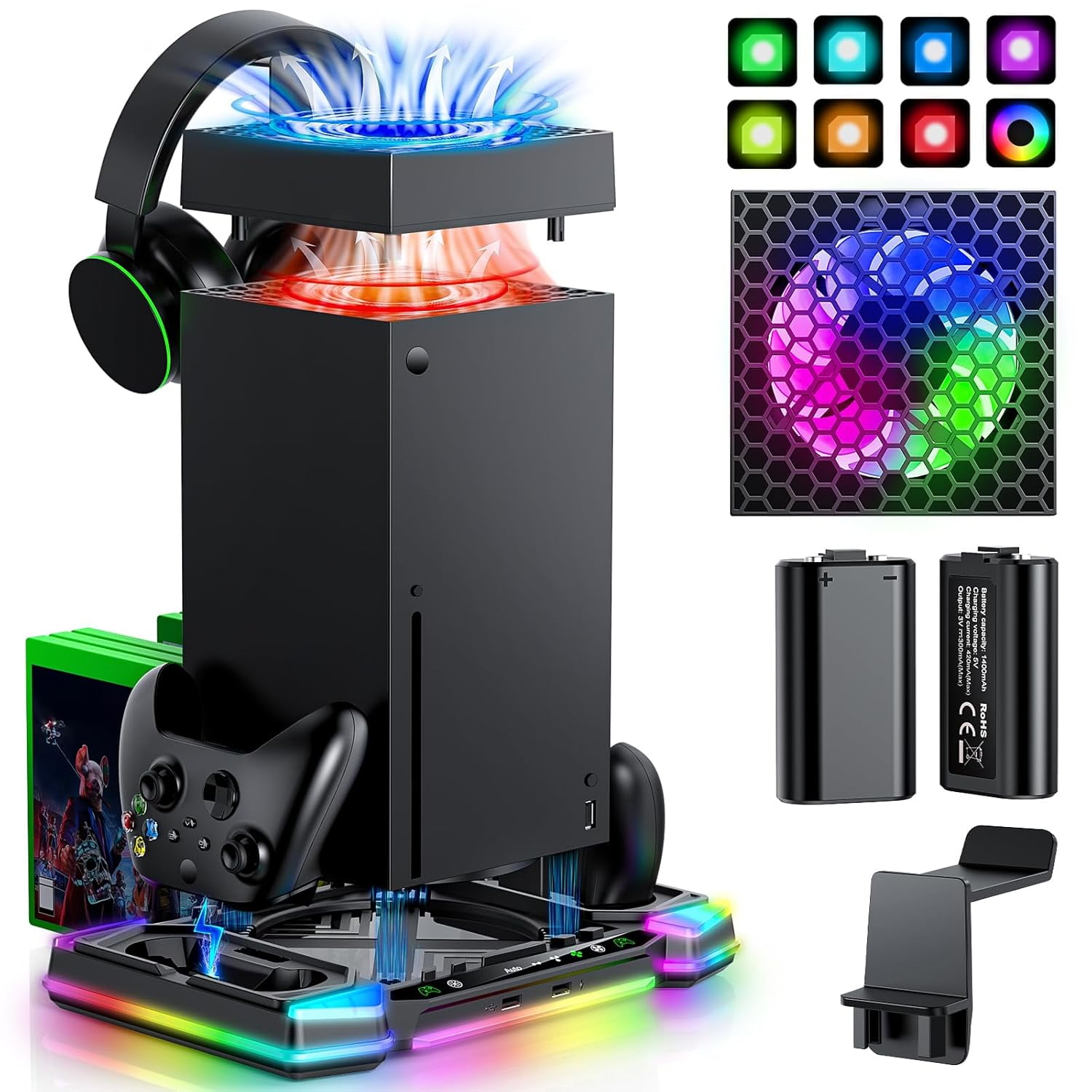 RGB Peak Cooling Fan and Charging Station for Xbox Series X Console ...
