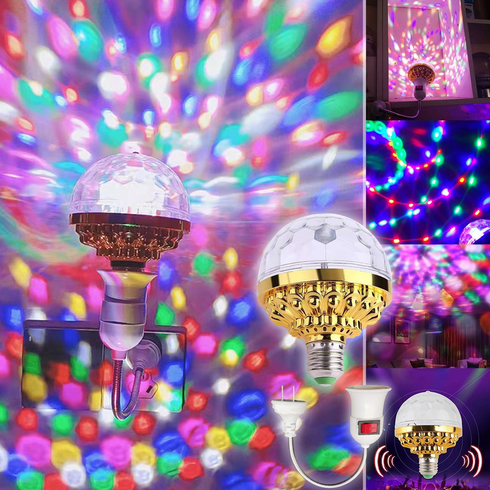 RGB Rotating LED Party Bulb – 360° Disco Strobe Light with E27 Socket, 6W Energy-Saving Colorful ...