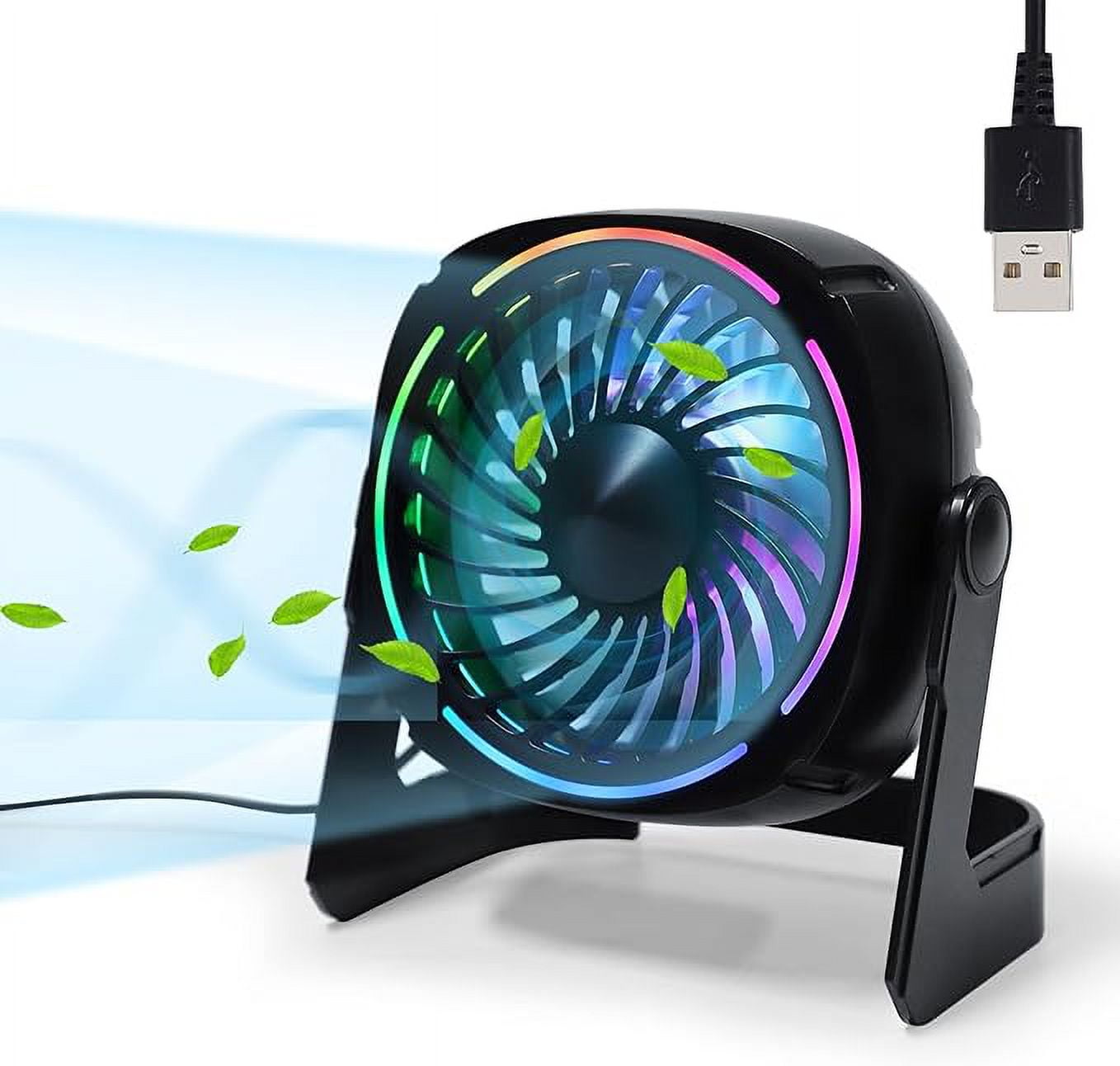 RGB Small USB Desk Fan, 6 Inch Small Fan with 8 Light Modes, Mini USB ...