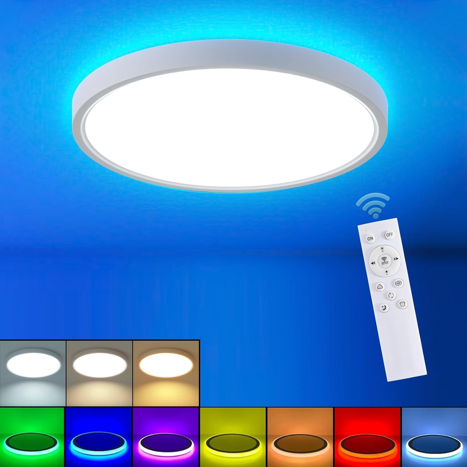 RGB Smart Ceiling Light with Remote Control, 12Inch 36W Dimmable LED ...
