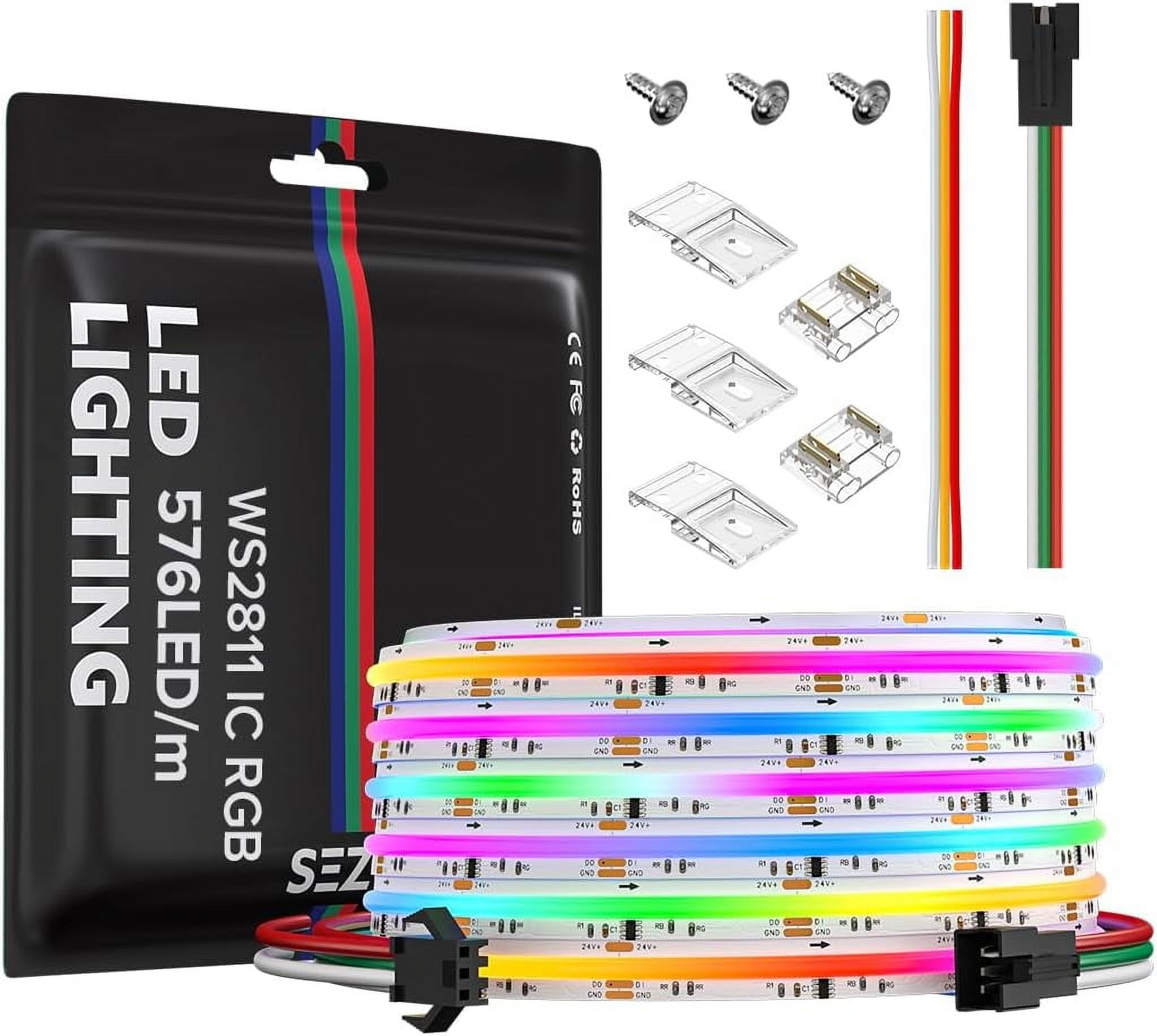 RGB Smart IC COB LED Strip Lights Addressable WS2811 IC 24V 16.4ft/5m ...