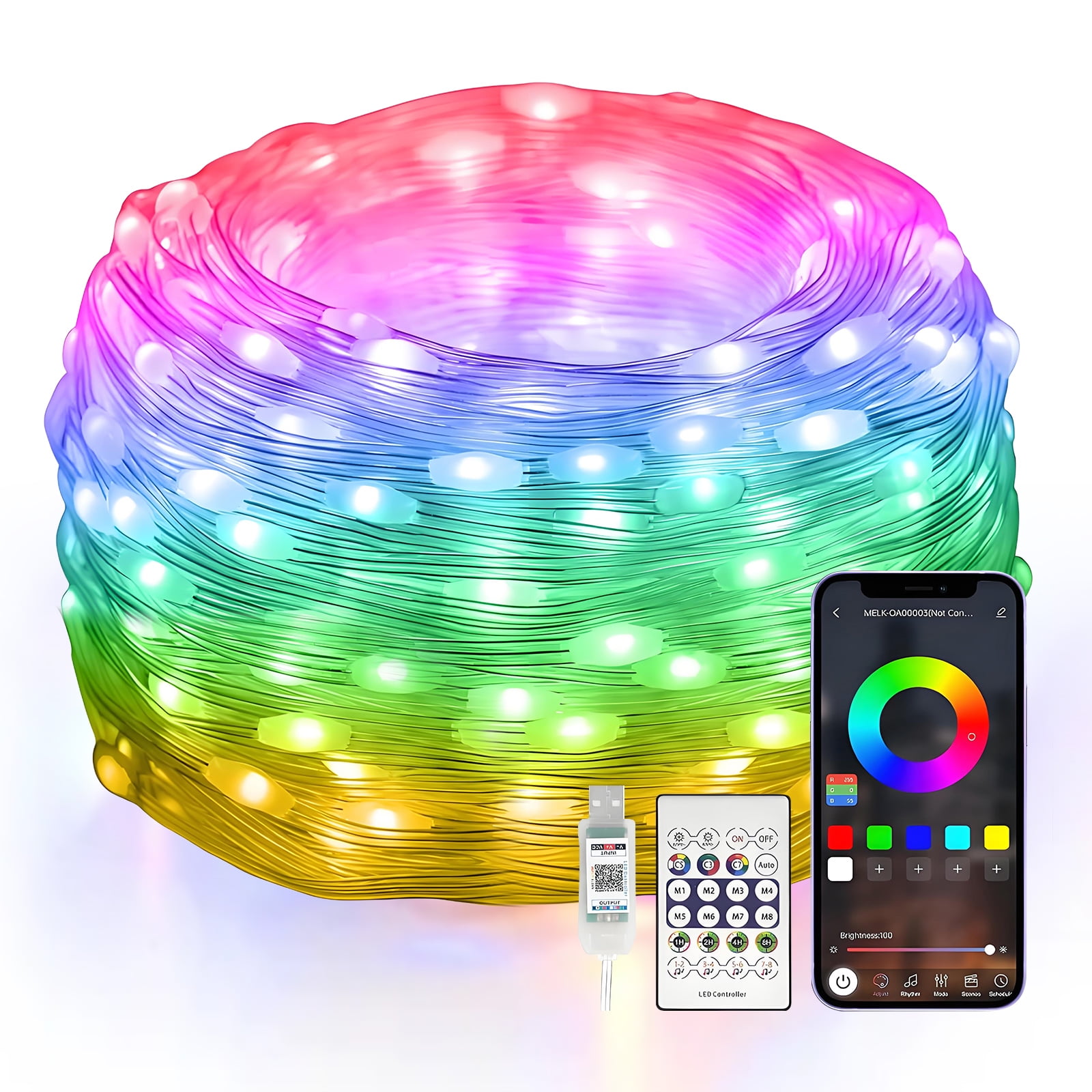 Rirool 100LED Smart Fairy Lights, 33ft RGB Color Changing String Lights ...