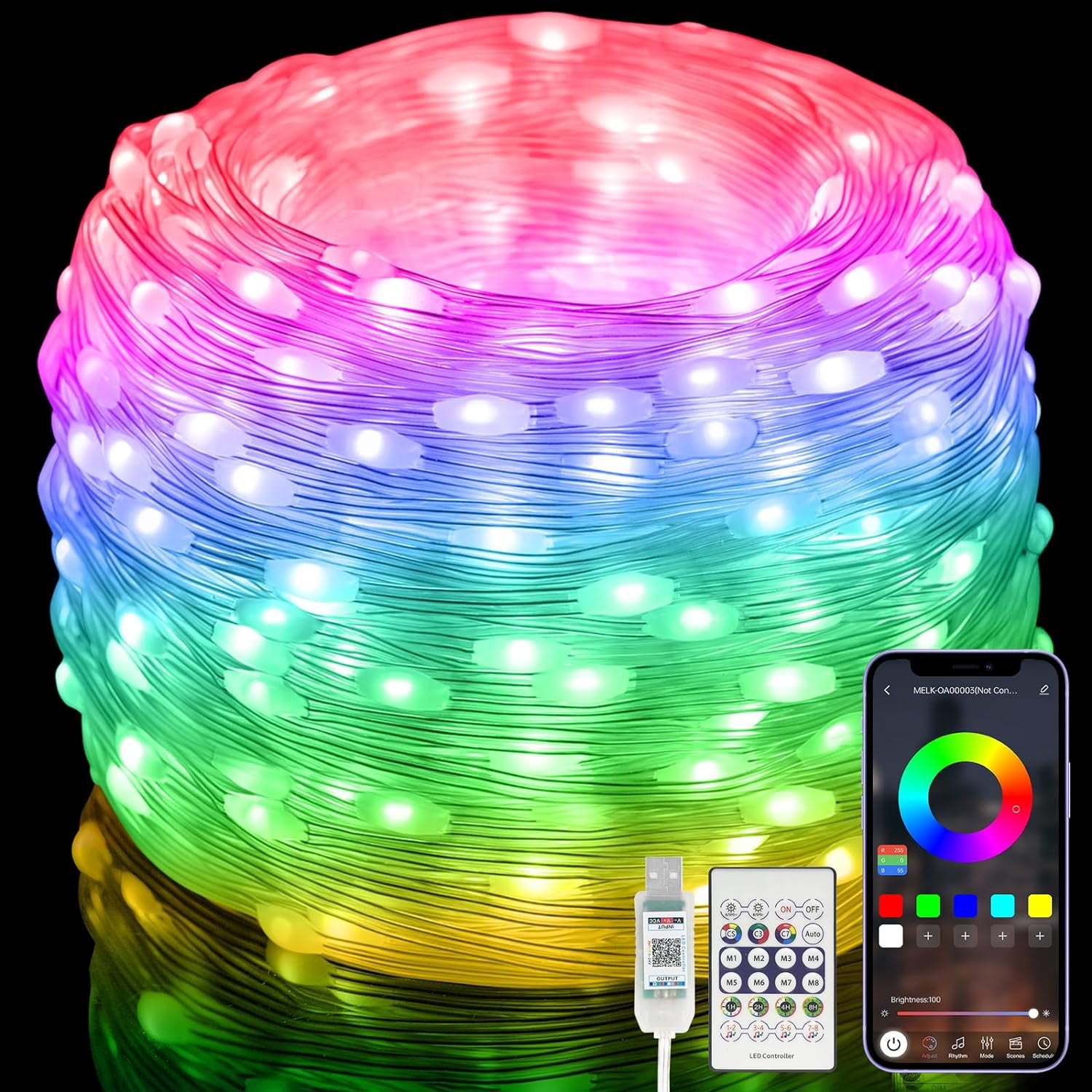 RGB Smart IC Fairy Lights [APP & Remote Control], 66FT/20M 200 LEDs ...