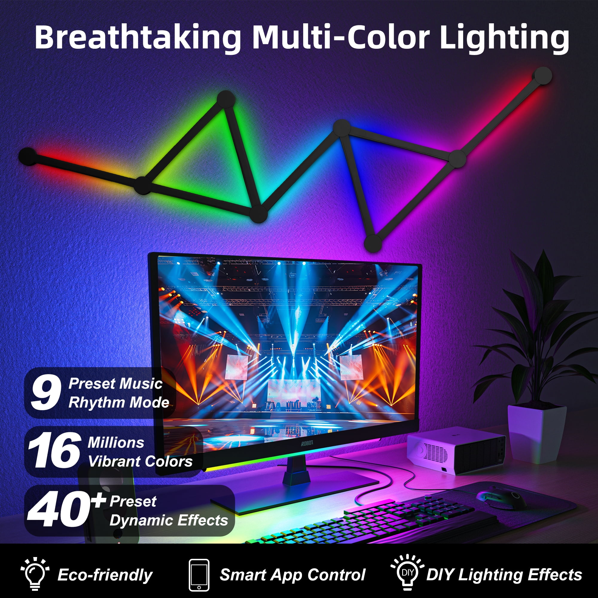 RGB Smart LED Gaming Light Lines, Music Sync Home Wall Creative Decor ...