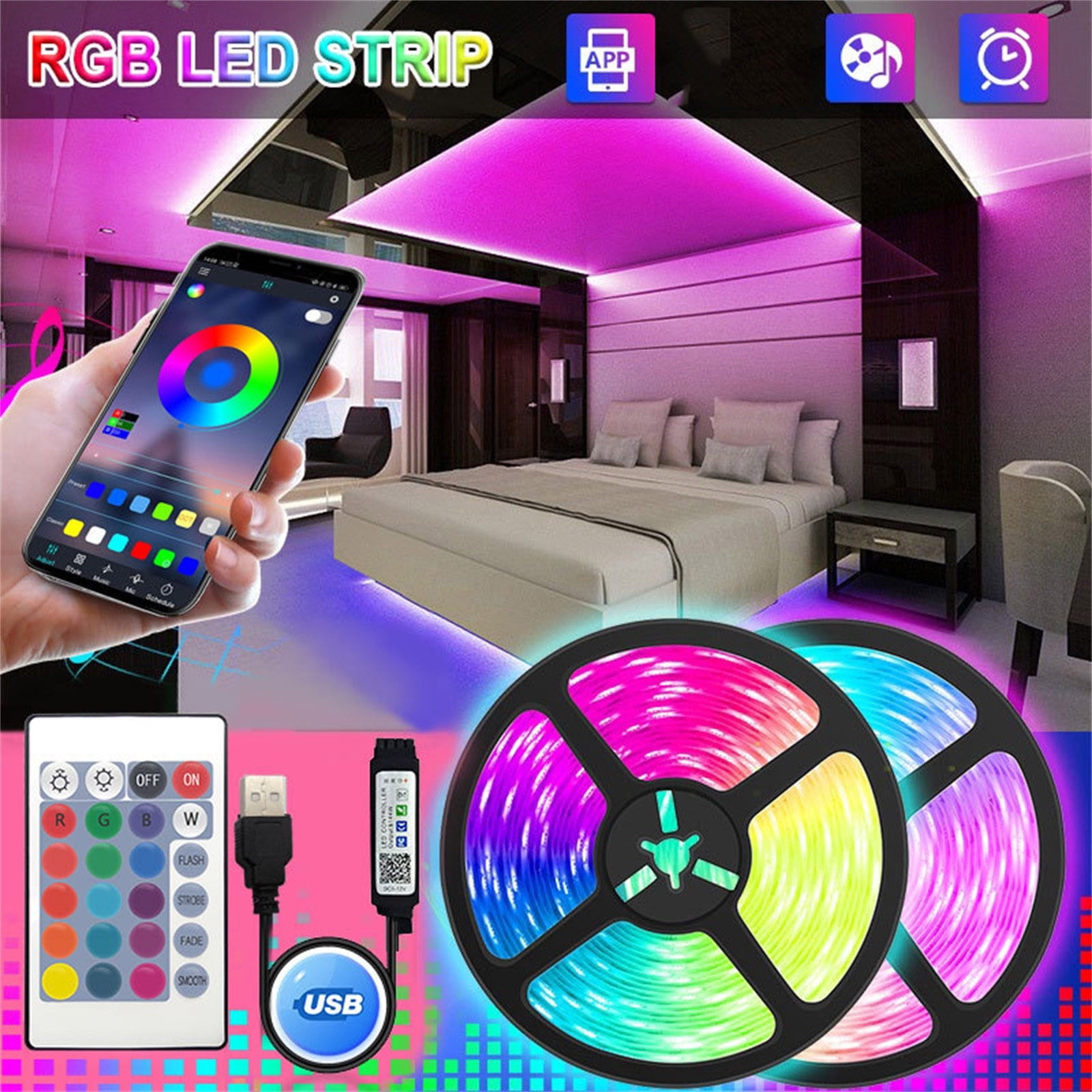 RGB Smart LED Strip Lights, 16.4ft Addressable LED Lights for Bedroom ...