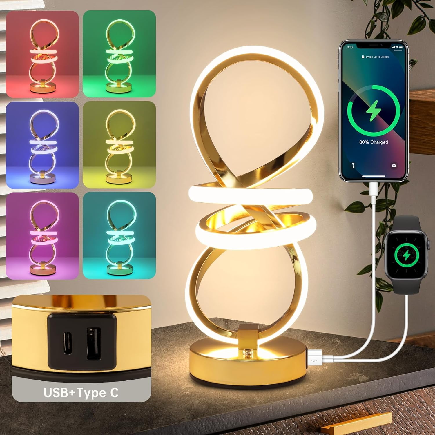 RGB Spiral Table Lamp, Modern LED Table Lamp, Chrome Cool Bedside Lamps ...
