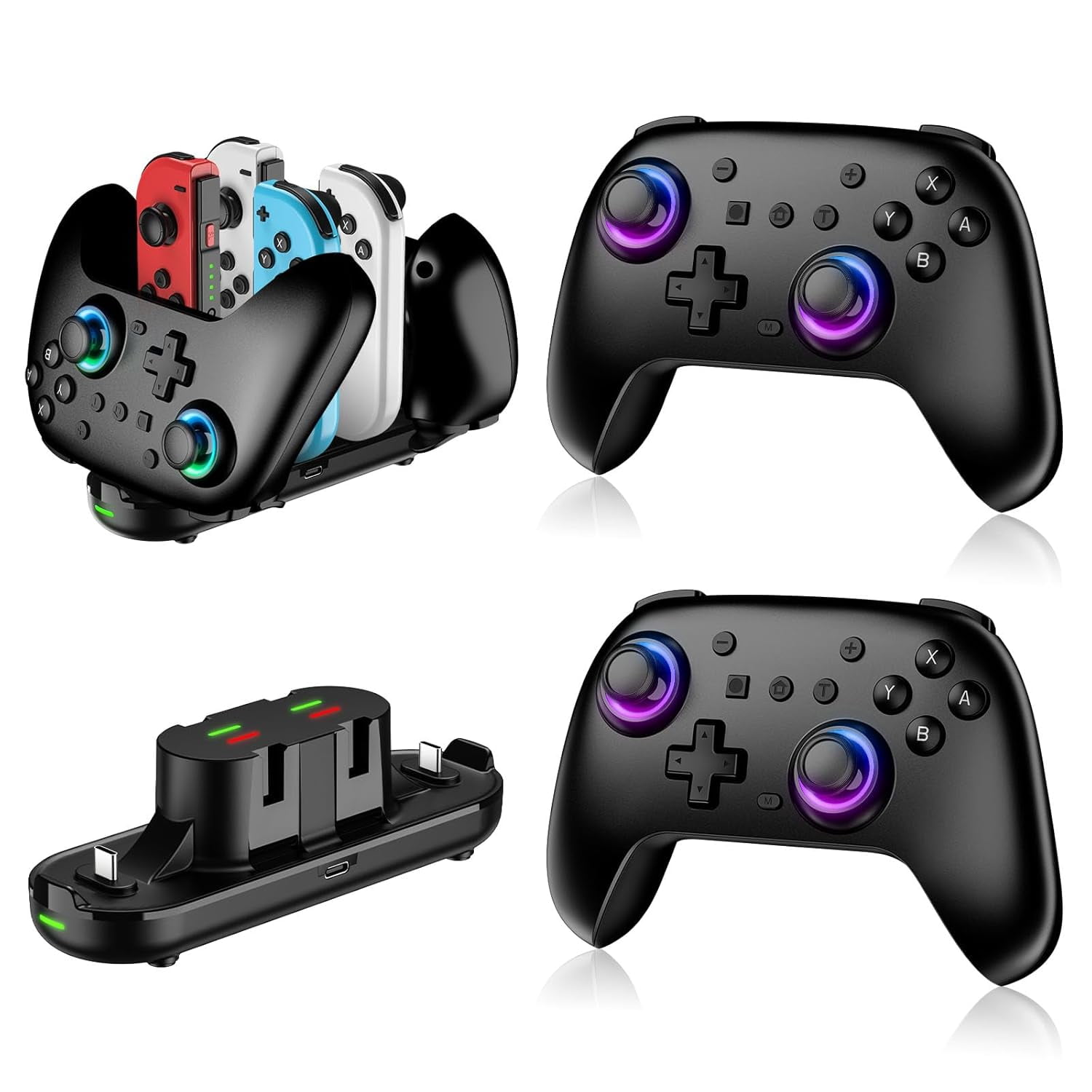 RGB Switch Controllers 2 Pack with Charging Dock, Wireless Switch Pro ...
