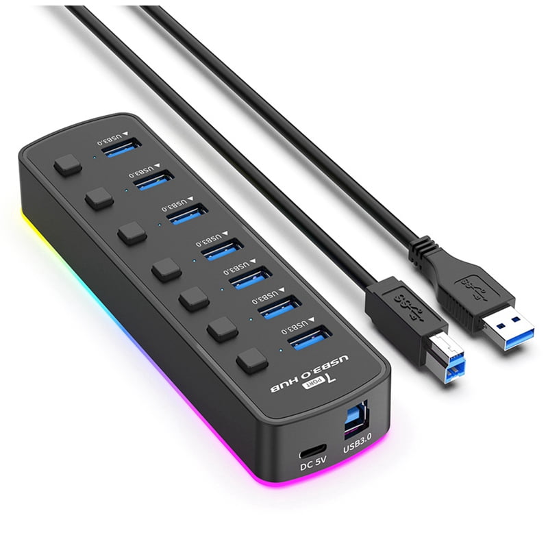 RGB USB 3.0 Hub 7 Ports USB Port Adapter 5Gbps Individual On/ Switch ...
