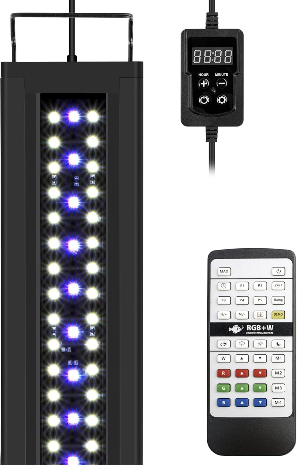 RGB+W 24/7 LED Aquarium Light with Controller, Full Spectrum Fish Tank ...