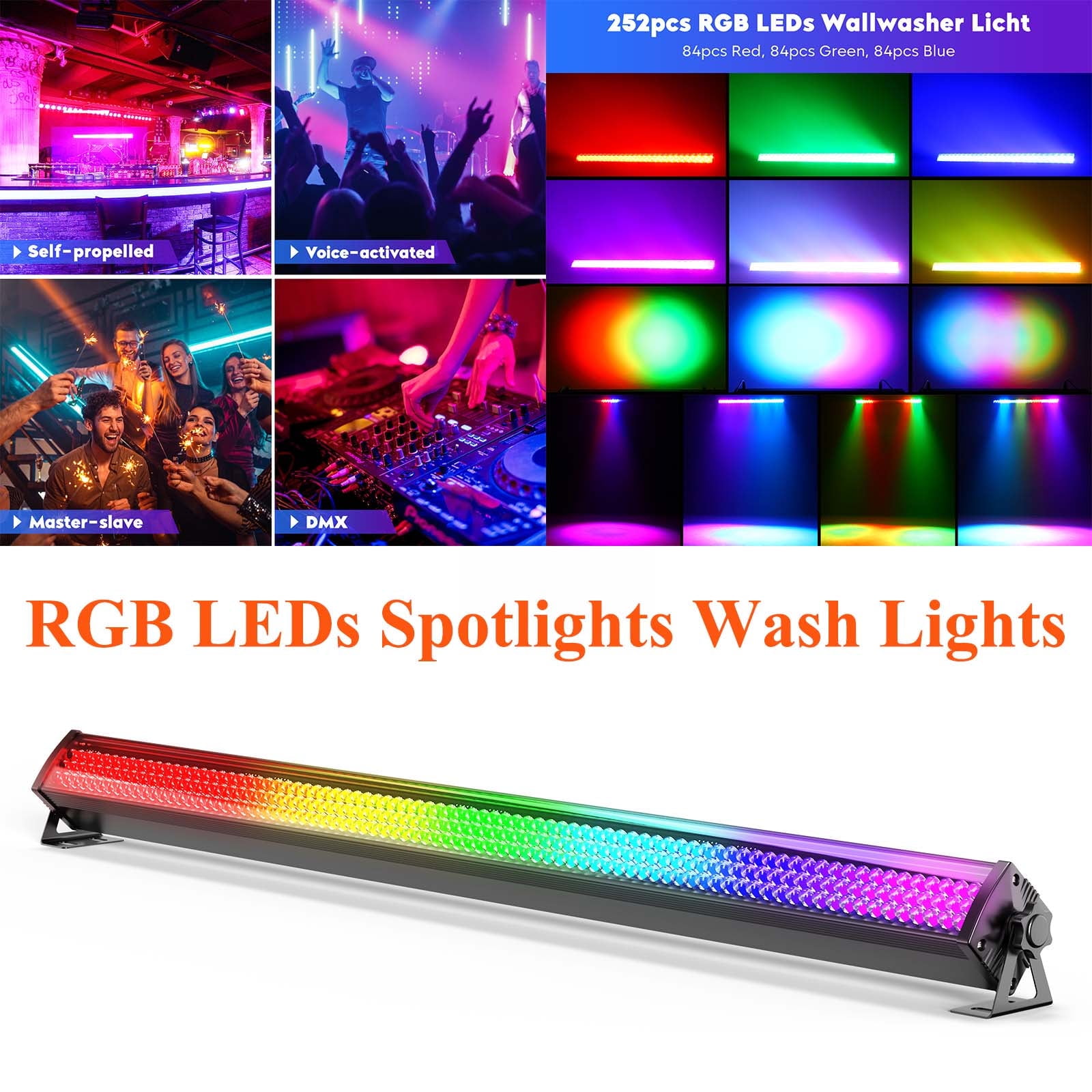 RGB Wall Wash Light Bar 252 LEDs DMX Strobe Stage DJ Beam Lighting ...