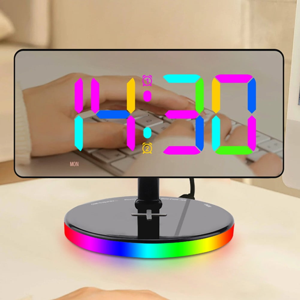 RGB alarm clock with wireless charging night light LED digital clock desk clock - Walmart.com