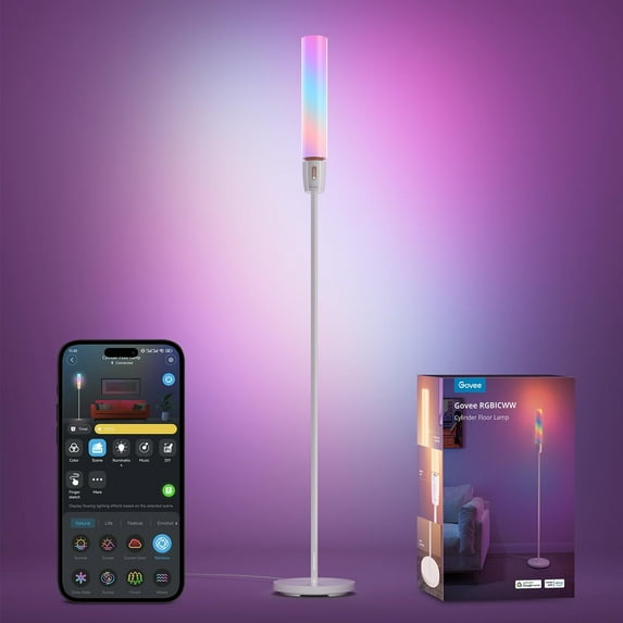 RGBIC Cylinder Floor Lamp, LED Corner Lamp with Wi-Fi App Control, Smart 64+ Scenes, DIY Mode ...