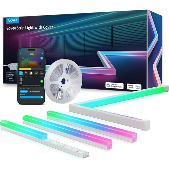 RGBIC LED Strip Lights 32.8ft with Covers, Smart Lights Work with Alexa ...