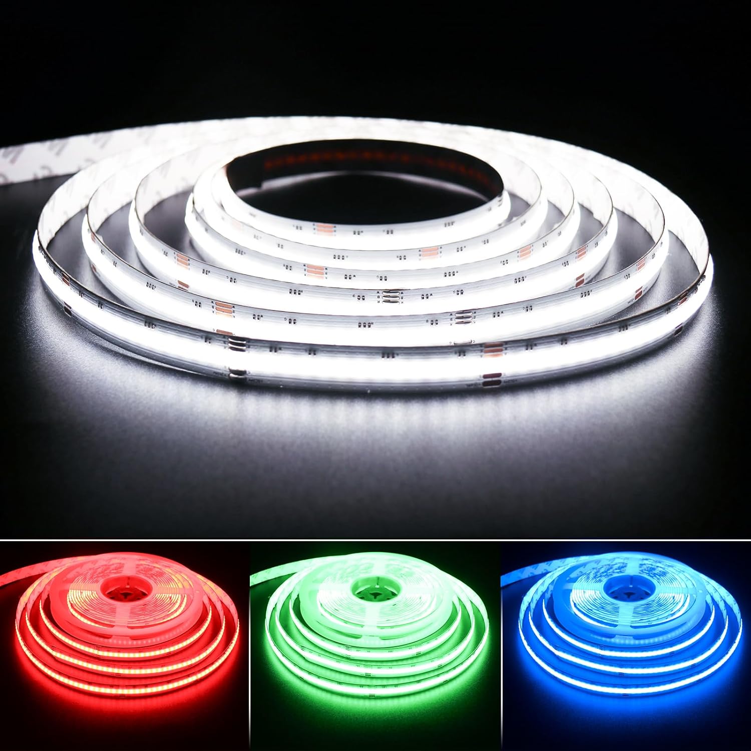 RGBW 6000K COB LED Strip Light 20ft/6.1m,UL Listed 24V Color Changing ...