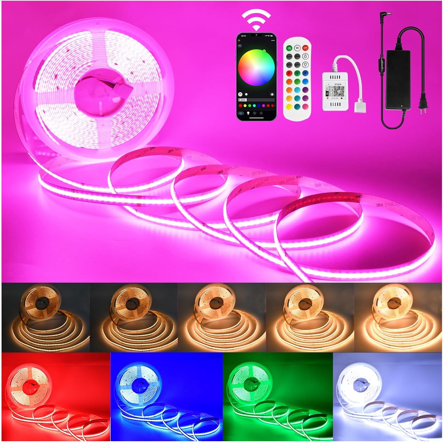 RGBW COB Led Light Strip 32.8FT/10M, 12mm Flexible Tape 6720LEDs, 24V ...