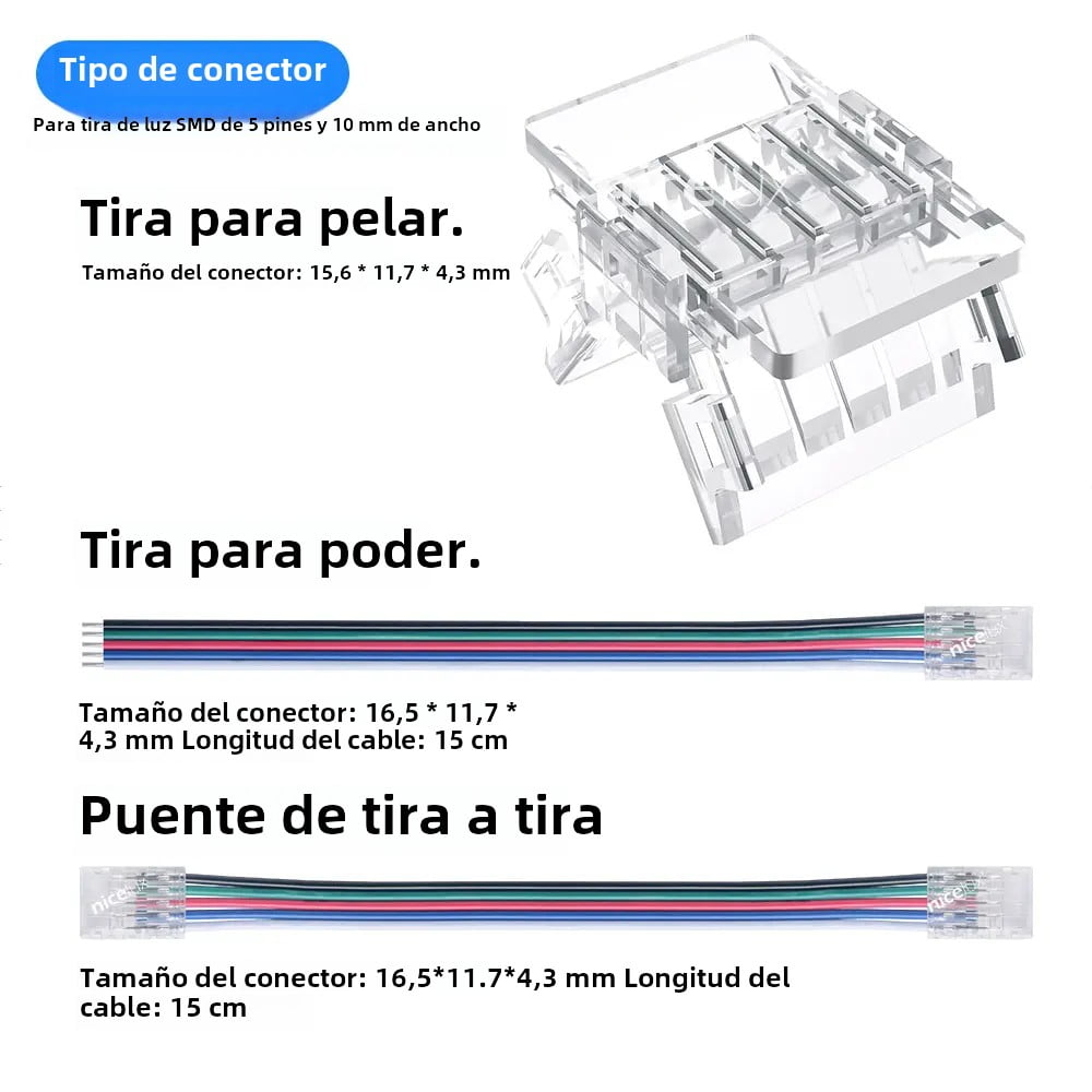 RGBW LED Cable Connector for 5050 SMD FCOB LED Strips with 5 Pin 8mm ...