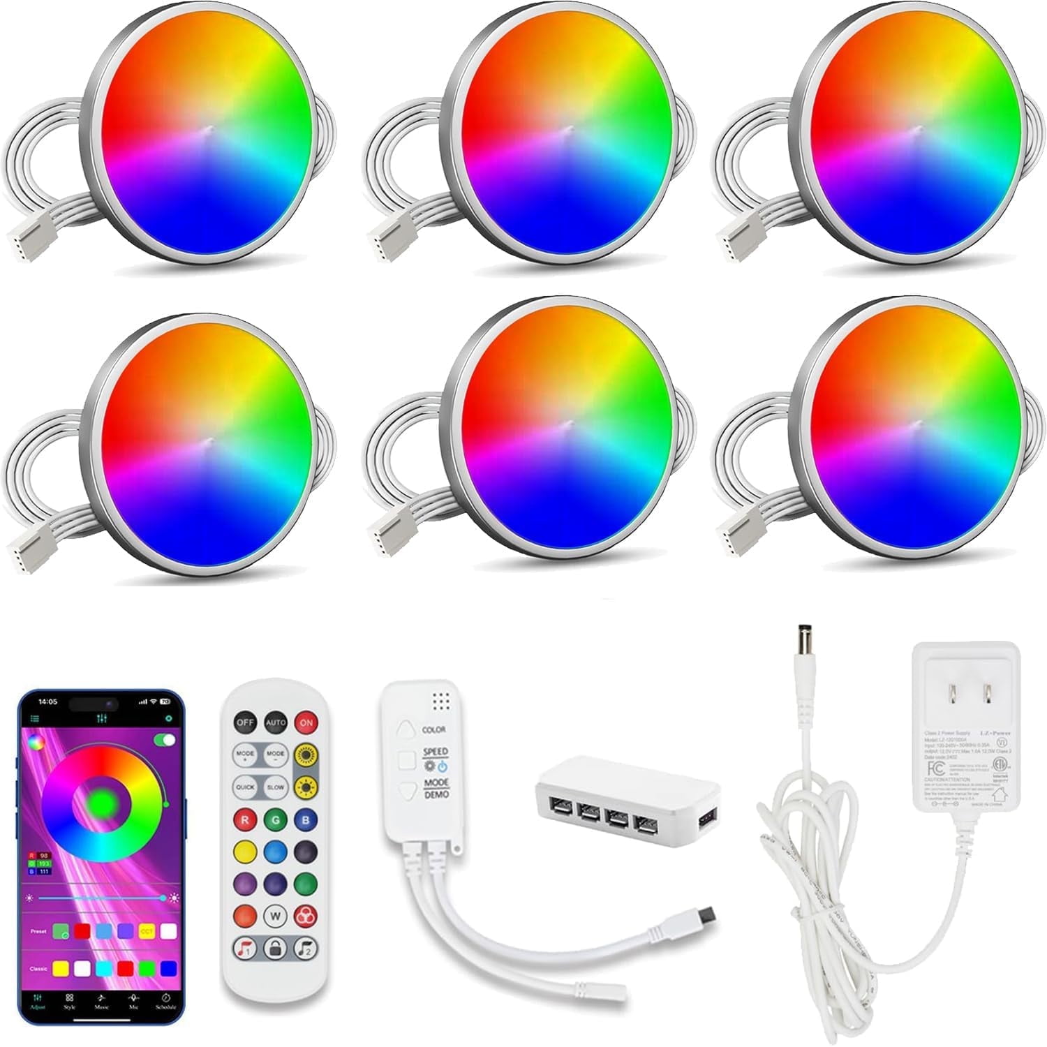 RGBW LED Puck Lights, 16 Million Colors, 28 Modes, App & Remote, 6 ...