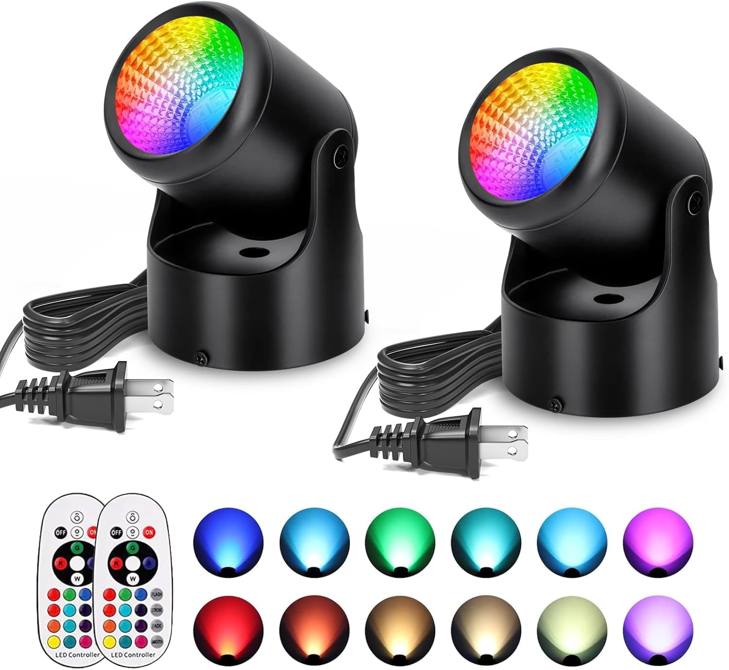 RGBW LED SpotLights Indoor with Remote,16 Color Dimmable RGB Spot Lights Up Lights Indoor ...