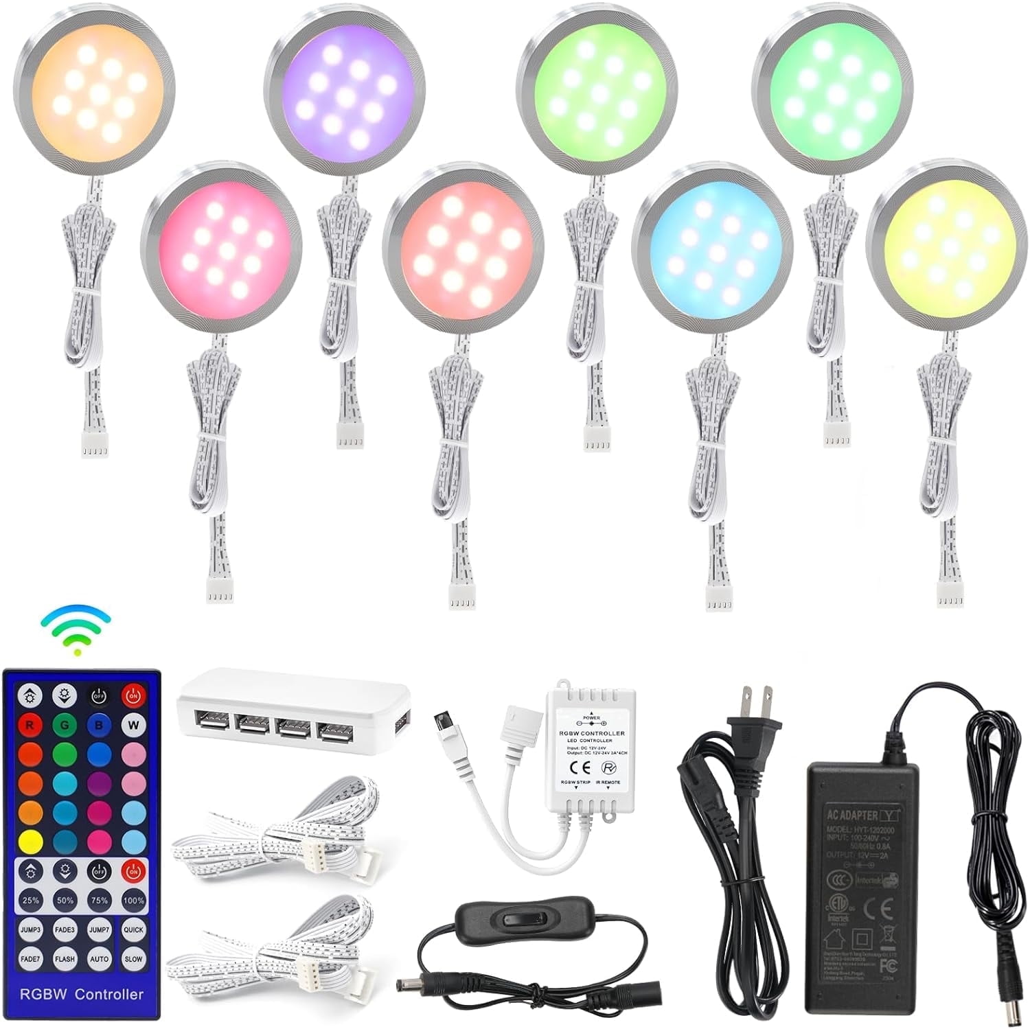 LED Puck Lights Wired Color Changing，Multicolor Under Cabinet Lighting ...