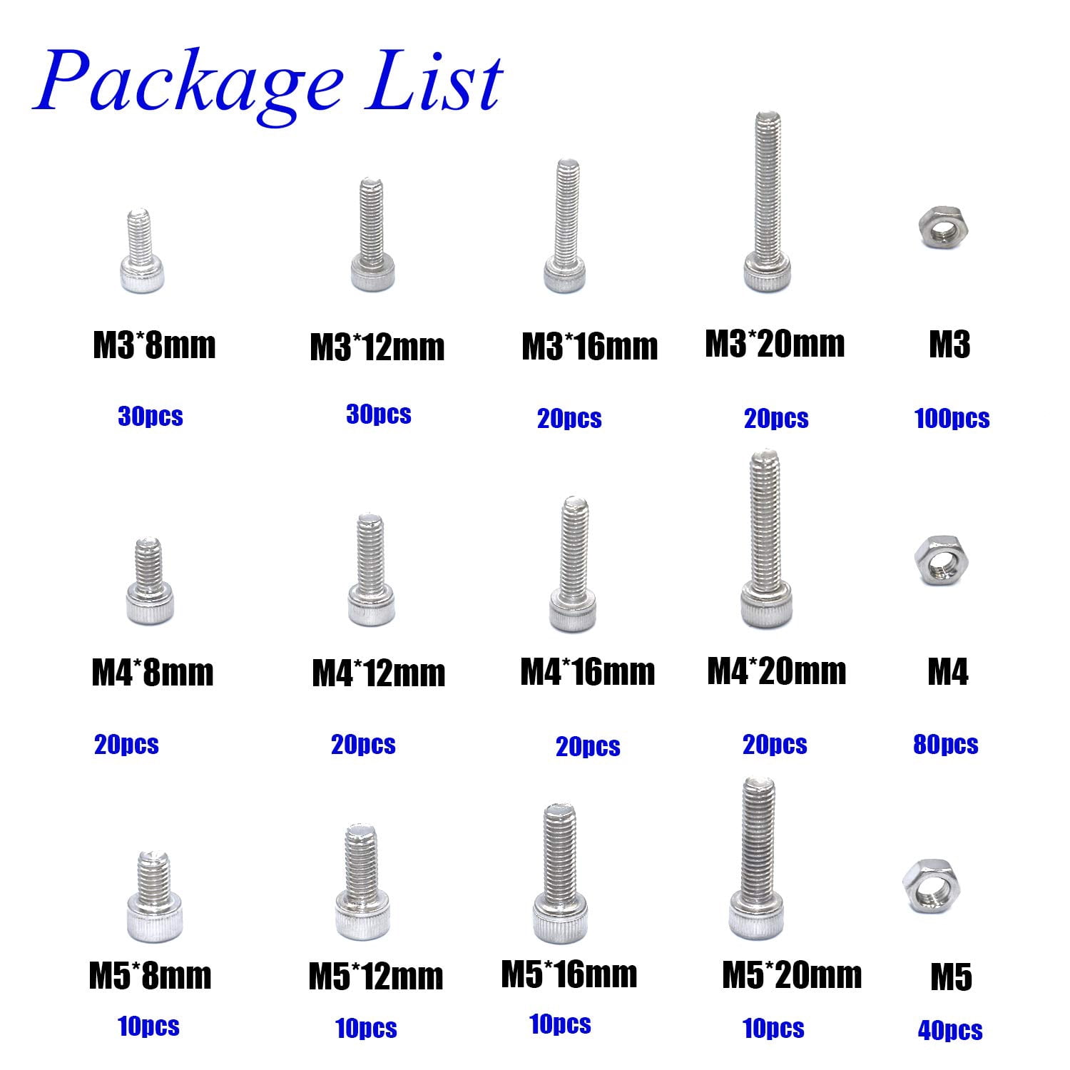RGHJAR-440pcs Hexagon Socket Set, 304 Stainless Steel, M3 M4 M5 Tapping ...