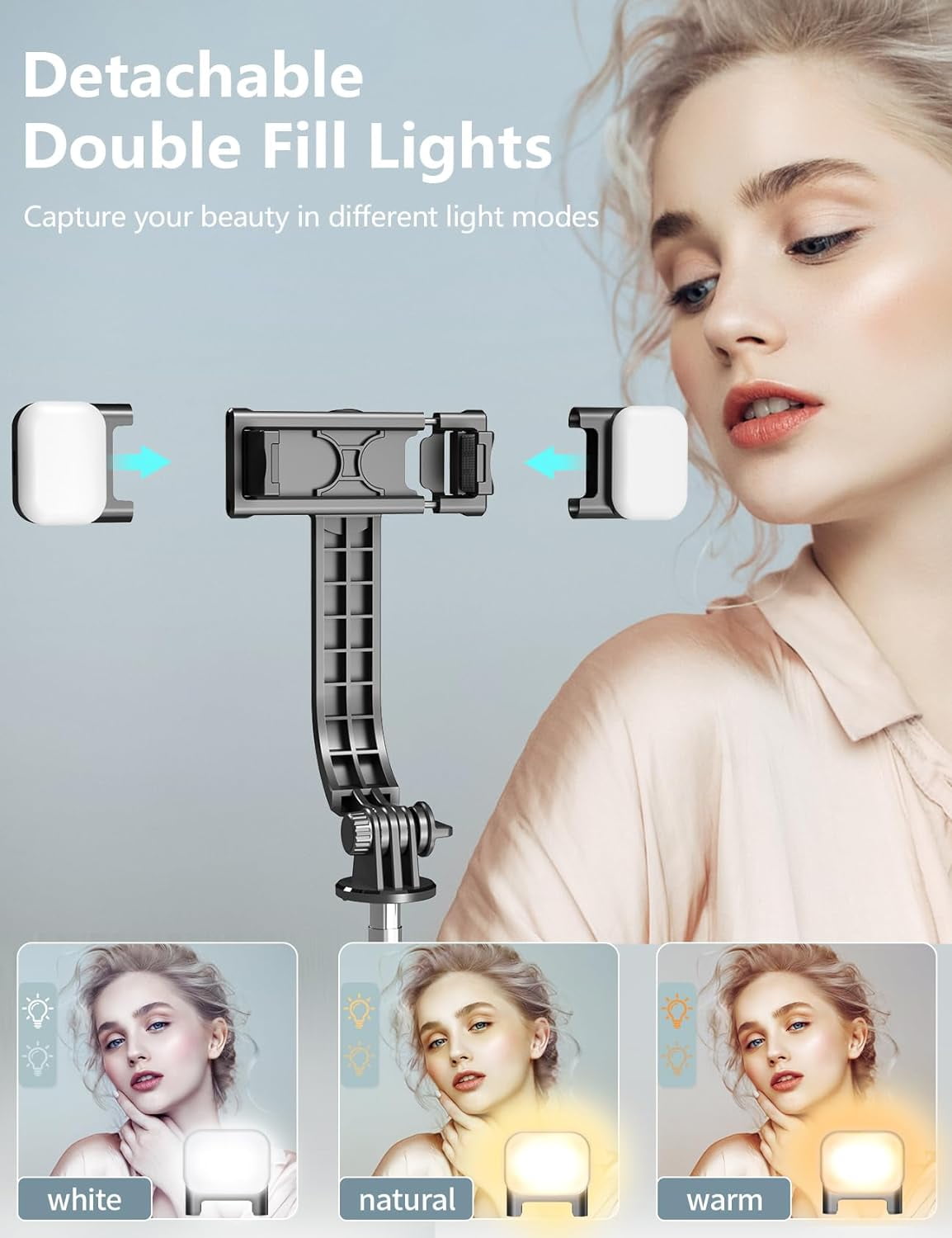 RGHJAR-Selfie Stick Tripod with Light, 45'' Selfie Stick with Wireless ...
