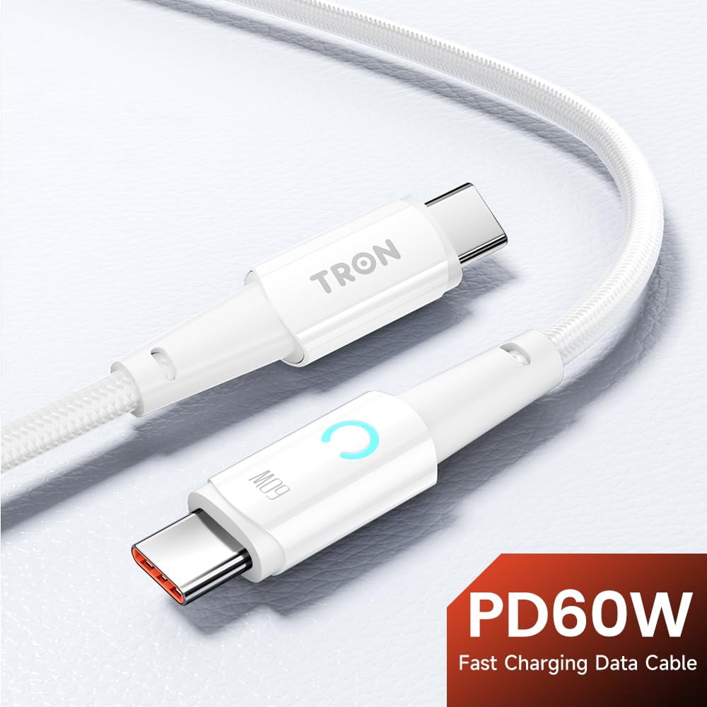 RGHJAR-USB C-C Charger Braided Cable,60W,6 Feet, LED Light, High-Speed ...