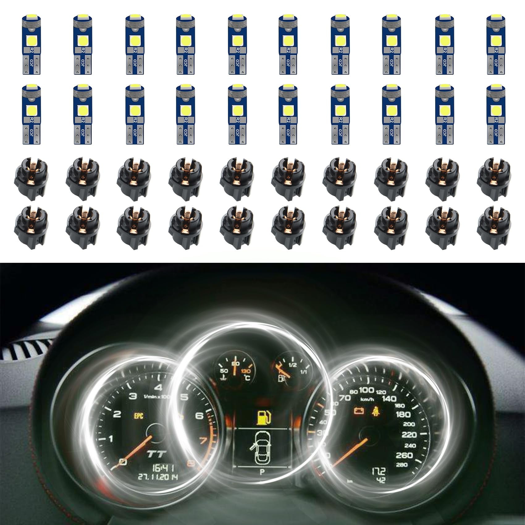 RGOAANC 20PCS T5 LED OIF8 Lights for Car Dashboard, Bulbs, T5 37 74 LED ...