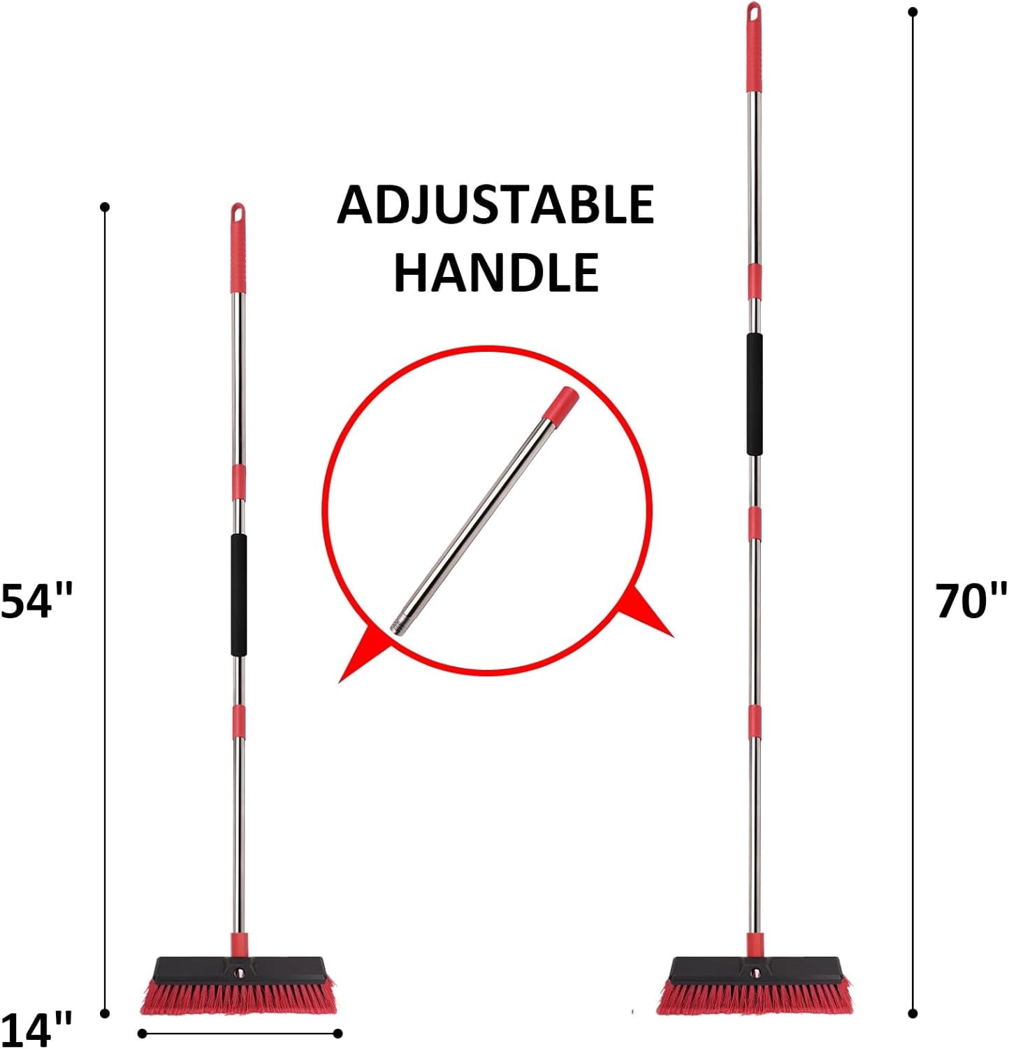 RGRVFD-14” Push Broom with 70” Adjustable Handle - Heavy Duty Outdoor ...