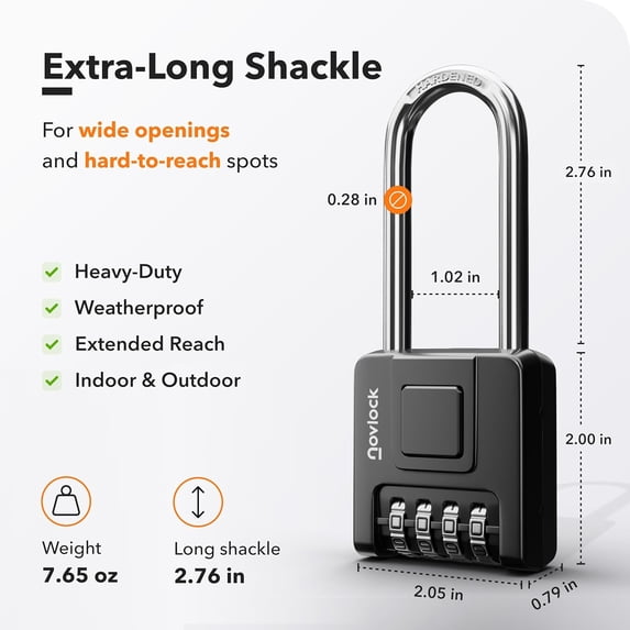 RGRVFD-2.76 in Long Shackle Combination Locks for Outdoor & Indoor ...