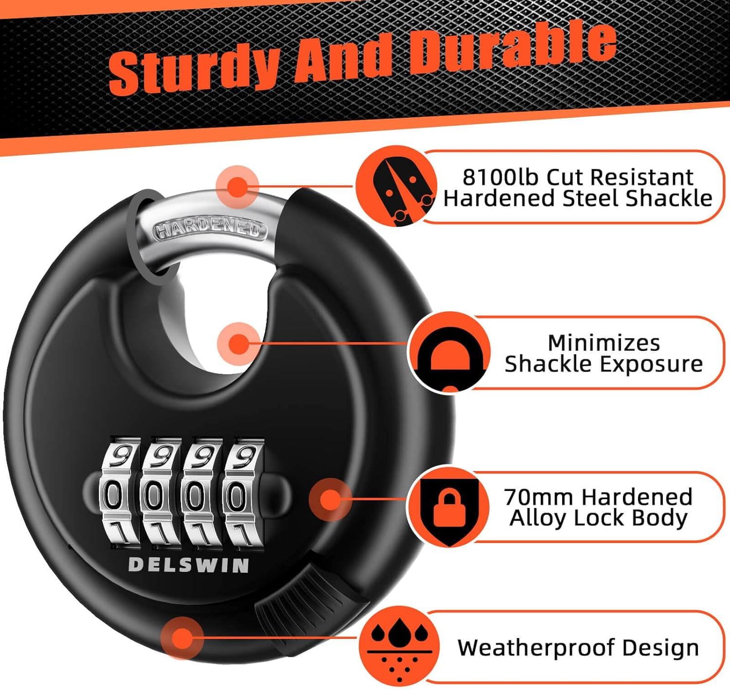 RGRVFD-4 Digit Combination Disc Padlock with Hardened Steel Shackle ...