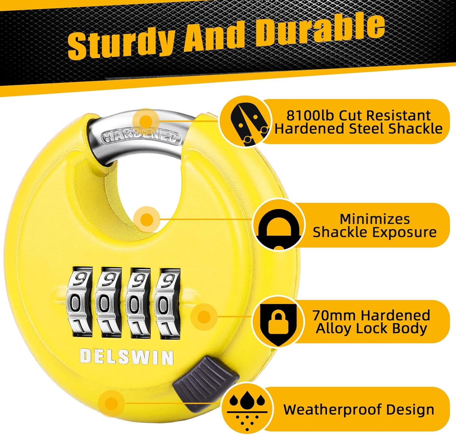 RGRVFD-4 Digit Combination Disc Padlock with Hardened Steel Shackle ...