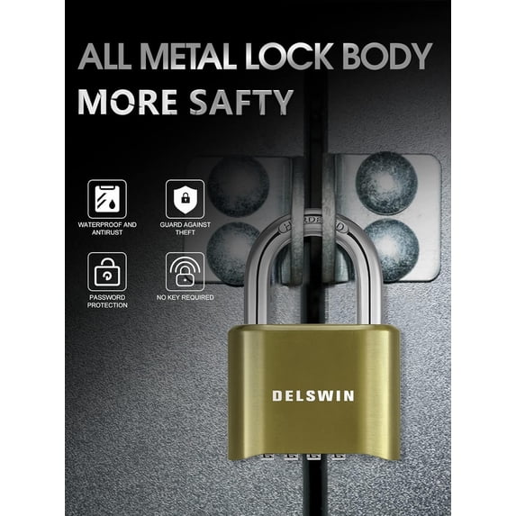 RGRVFD-4-Digit Combination Lock Outdoor Padlock - Heavy Duty Locker ...