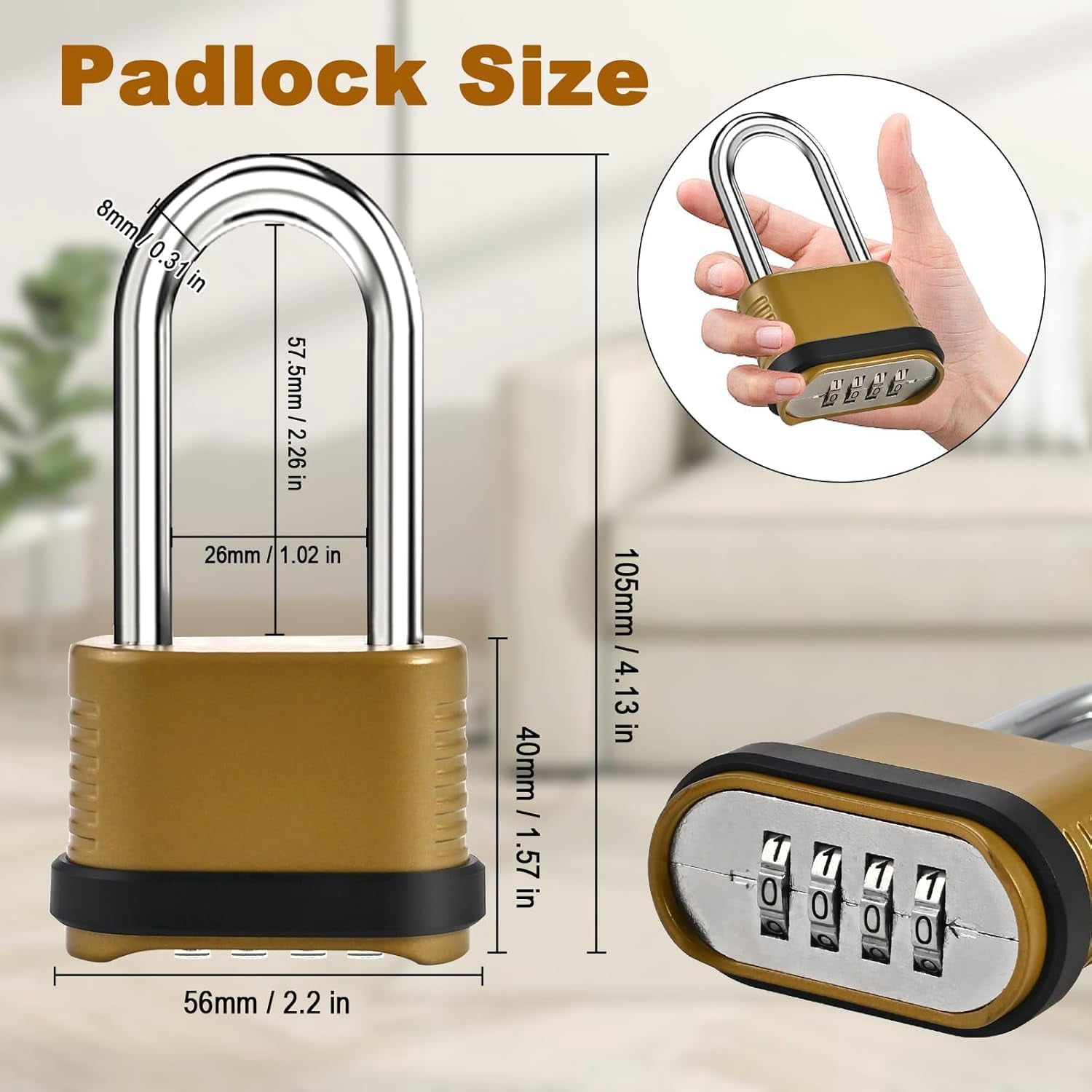 RGRVFD-4 Digit Heavy Duty Combination Lock - 105mm Long Shackle ...