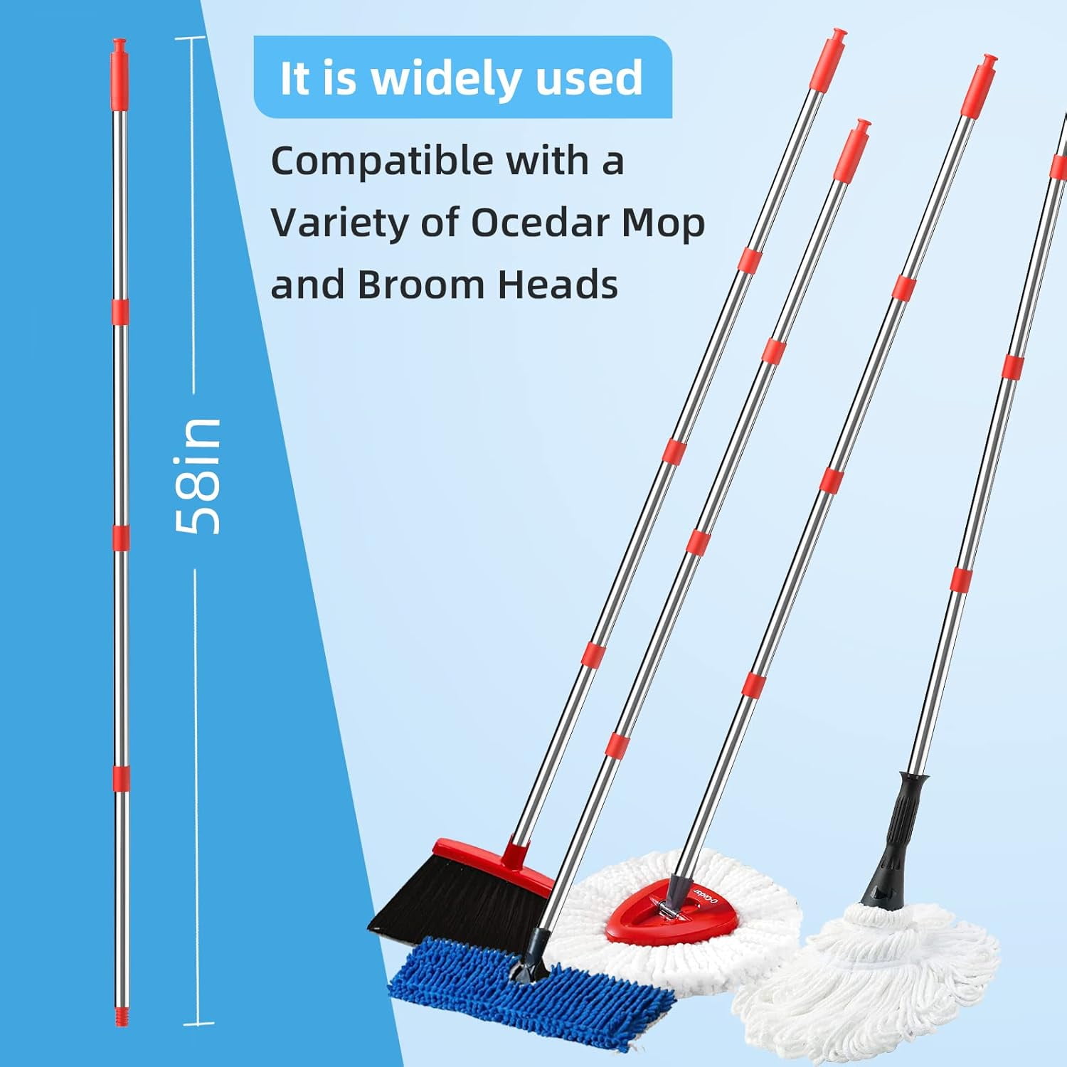 RGRVFD-4-Section Spin Mop Replacement Handle2.5-to-5 Foot Mop Stick ...