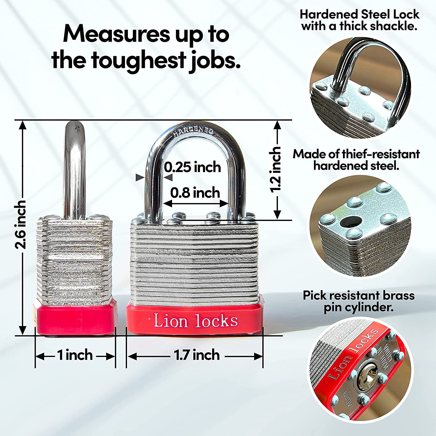 RGRVFD-6 Keyed-Alike Padlocks w/ 1.25” Shackle, 12 Keys, Hardened Steel ...